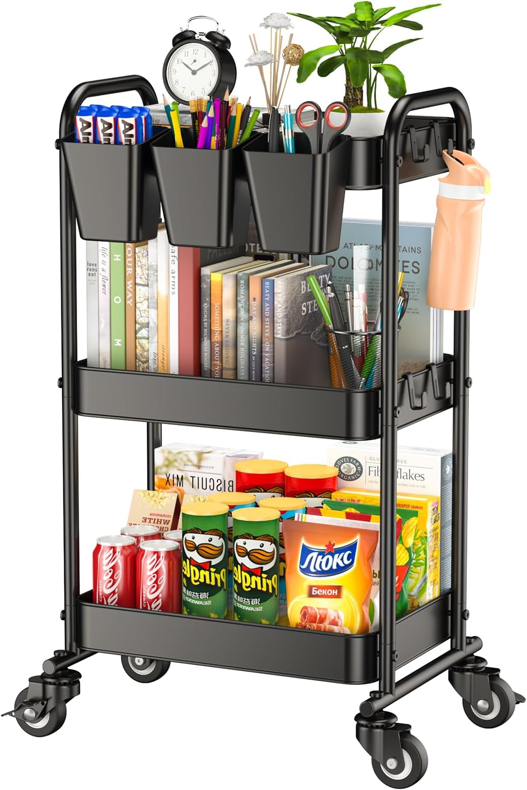Amazon.com: YASONIC 3 Tier Rolling Cart, Metal Utility Cart with 3 ...