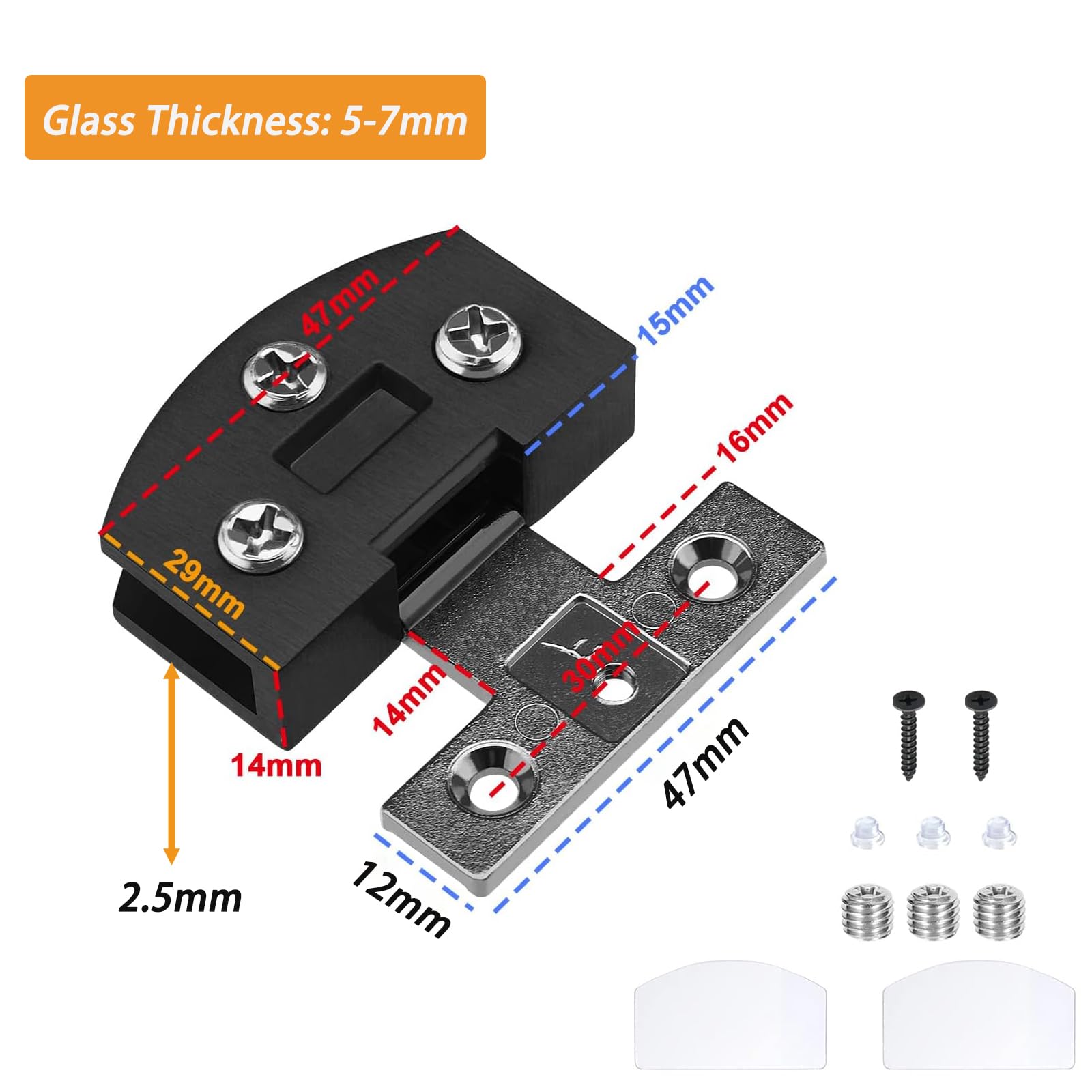 Cokritsm Glass Hinges Cabinet Door Hinge for 5-7mm Thick Glass Zinc Alloy Hinge Cabinet Display ...