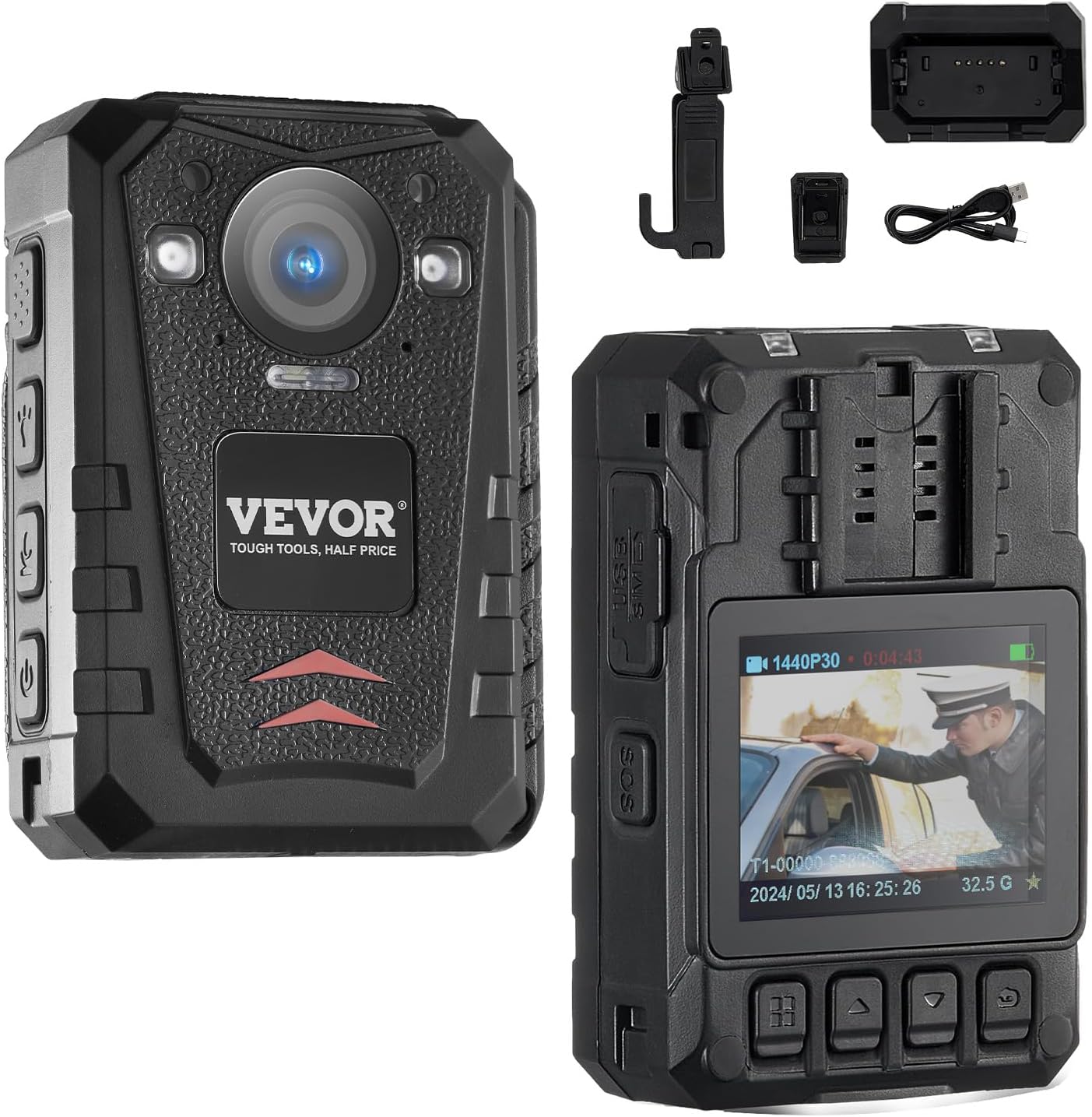 Amazon.com: VEVOR 1440P HD Police Body Camera, 128GB Body Cam with ...