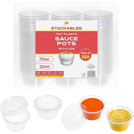 STACKABLES ~ Pack of 150 Tiny 0.75oz Plastic Food Container Pots with ...