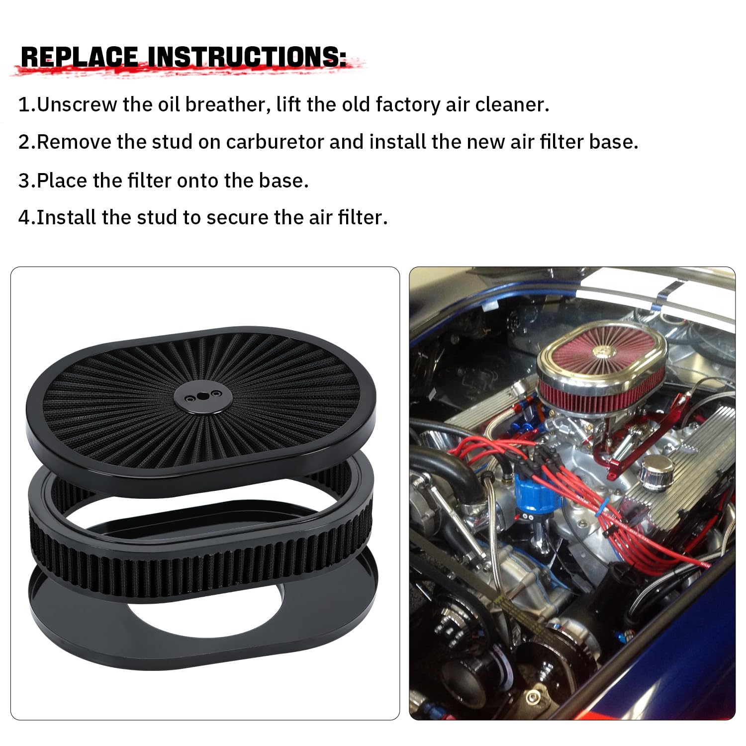 Snapklik.com : 12"x2" Oval Air Cleaner Filter Assembly 5-1/8" Carb Neck ...