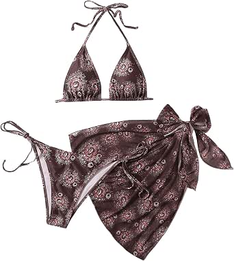Amazon.com: SOLY HUX Women's 3 Piece Swimsuits Print Halter Triangle ...