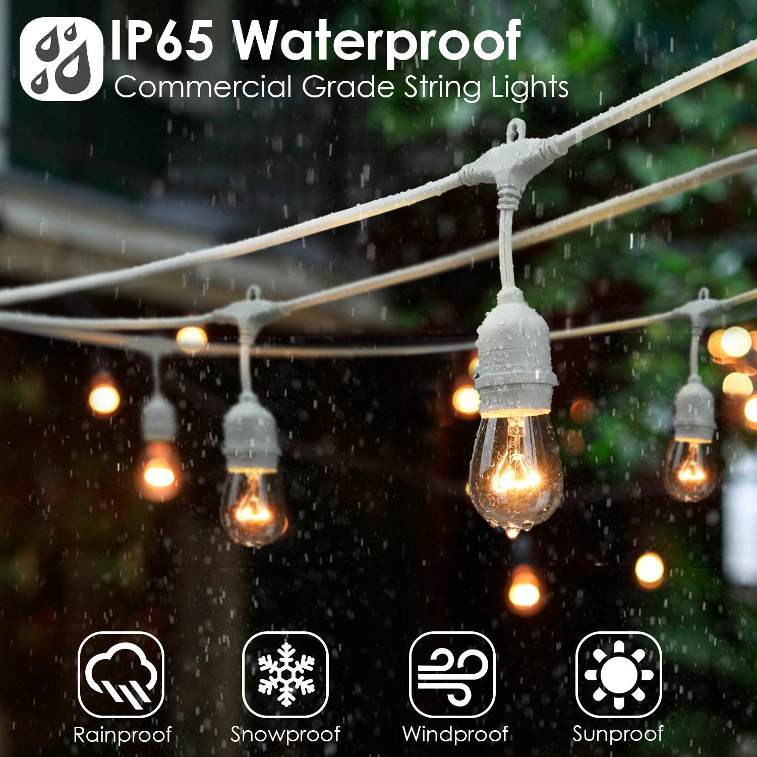 Mlambert 96FT (2 x 48FT) Dimmable Outdoor Bistro String Lights for ...