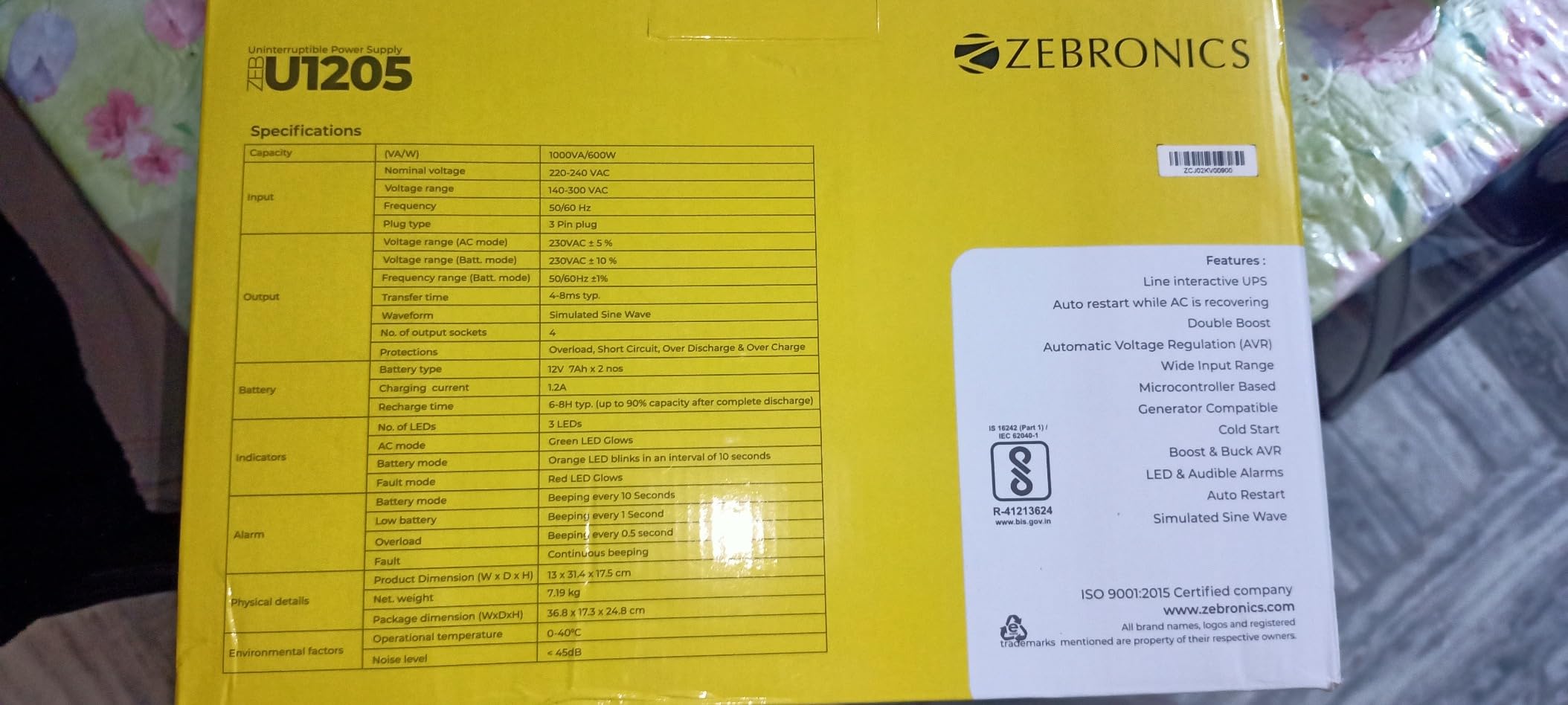 ZEBRONICS U1205 Microcontroller Based UPS with Up-to 1000VA | 600W ...