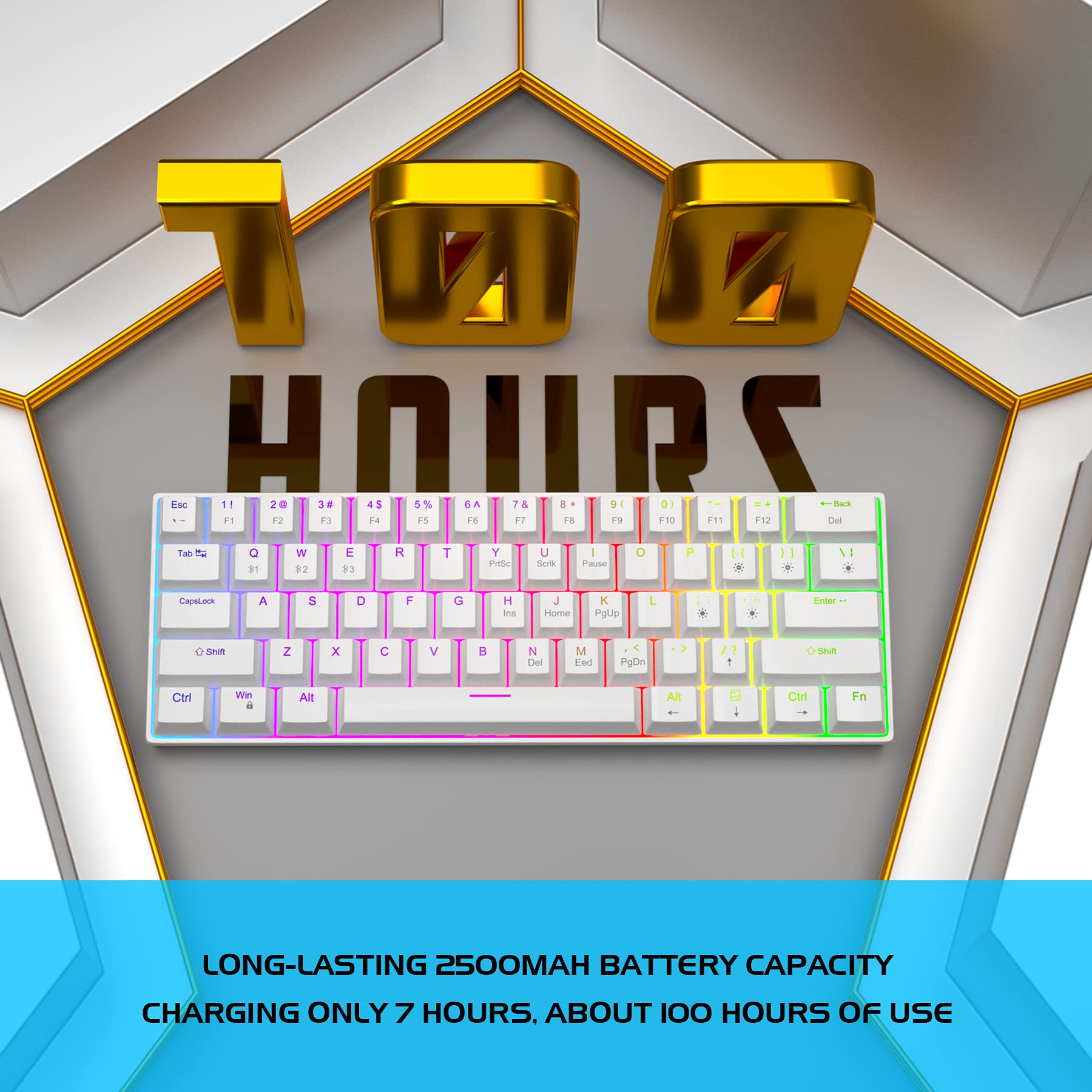 60% Wired/Wireless Mechanical Gaming Keyboard, Ultra-Compact 61 Keys ...