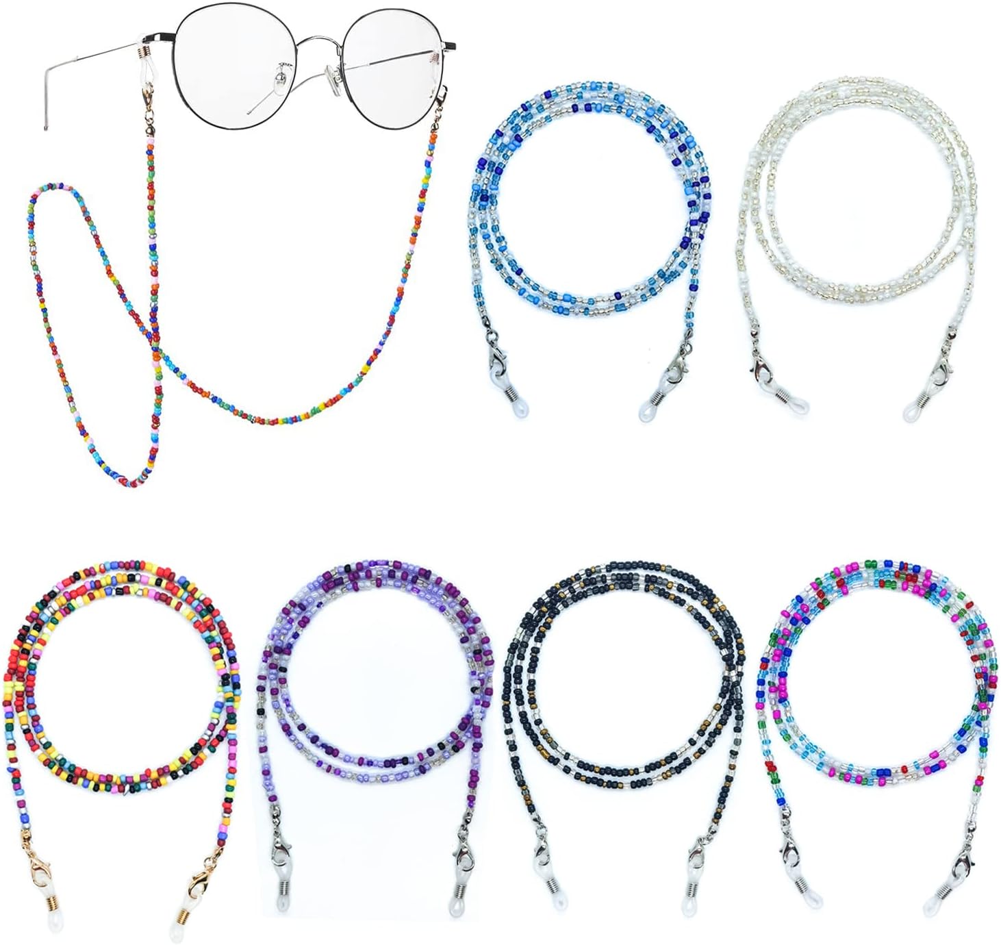 iTGOOS 6 Pcs Beaded Eyeglasses Chain,Eyeglass Chains Holders,Anti-slip ...