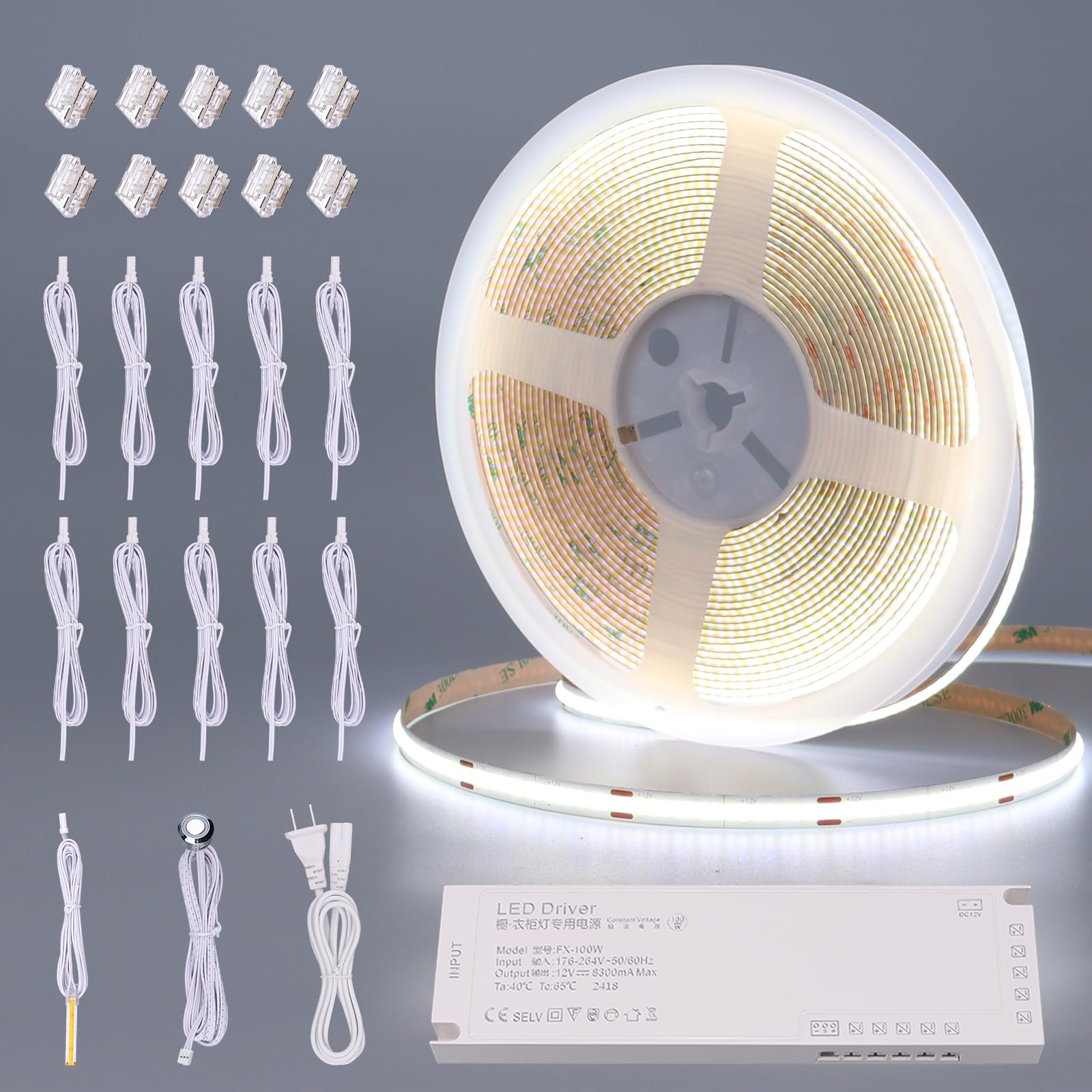 Amazon.com: BENLUN 12V COB LED Under Cabinet Strip Lighting Kit 32.8ft ...