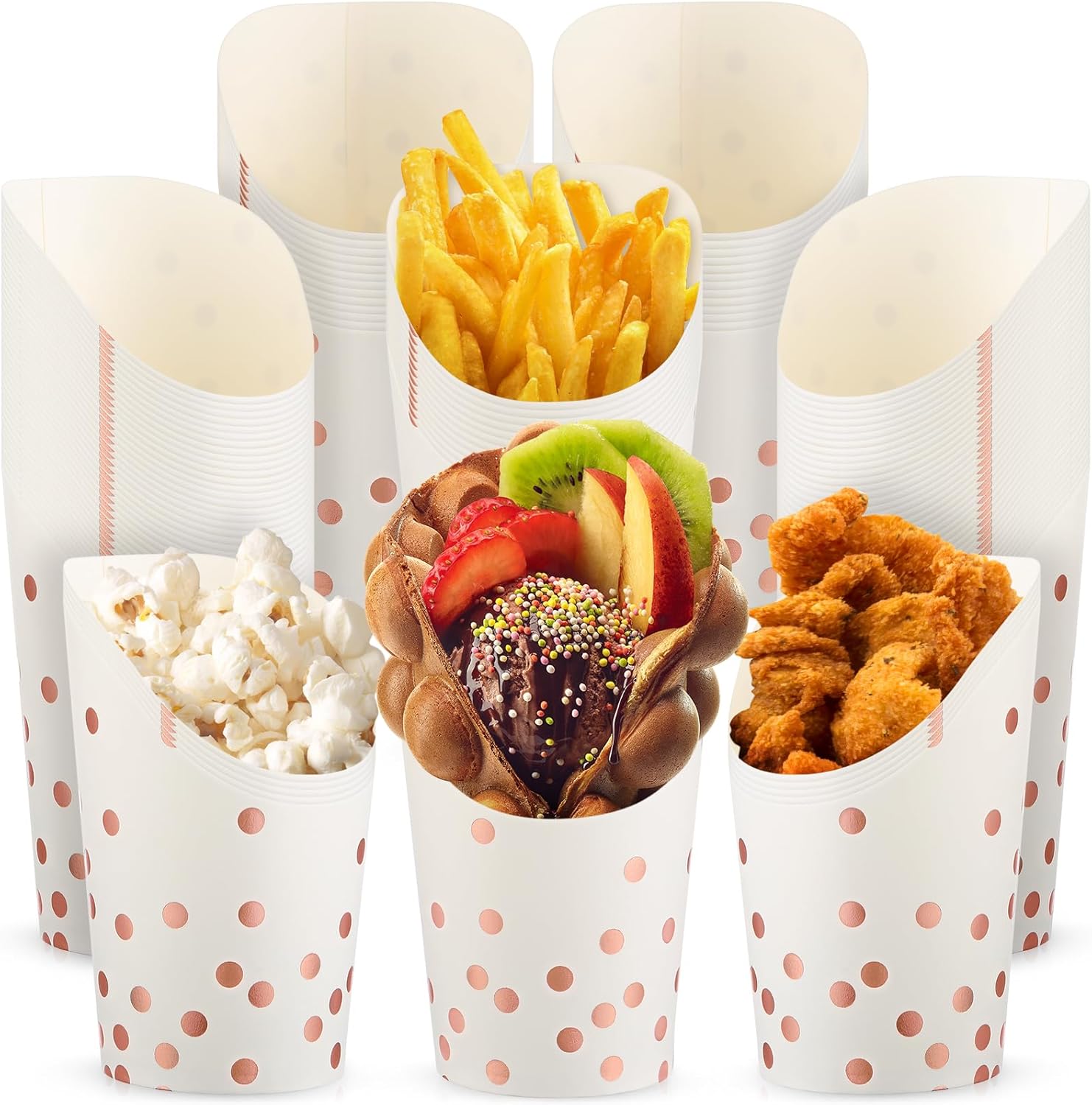 Amazon.com: 100 Pcs French Fry Holder Rose Gold Polka Dots Disposable ...