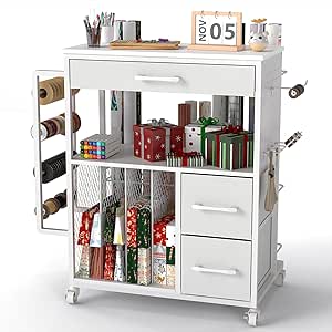 Amazon.com: Wrapping Paper Storage Cart (2025 Upgraded), Rolling Gift ...