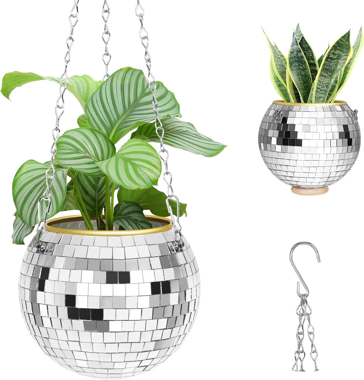 Amazon.com : 8 inch Disco Ball Planter - Mirror Ball Disco Decor ...