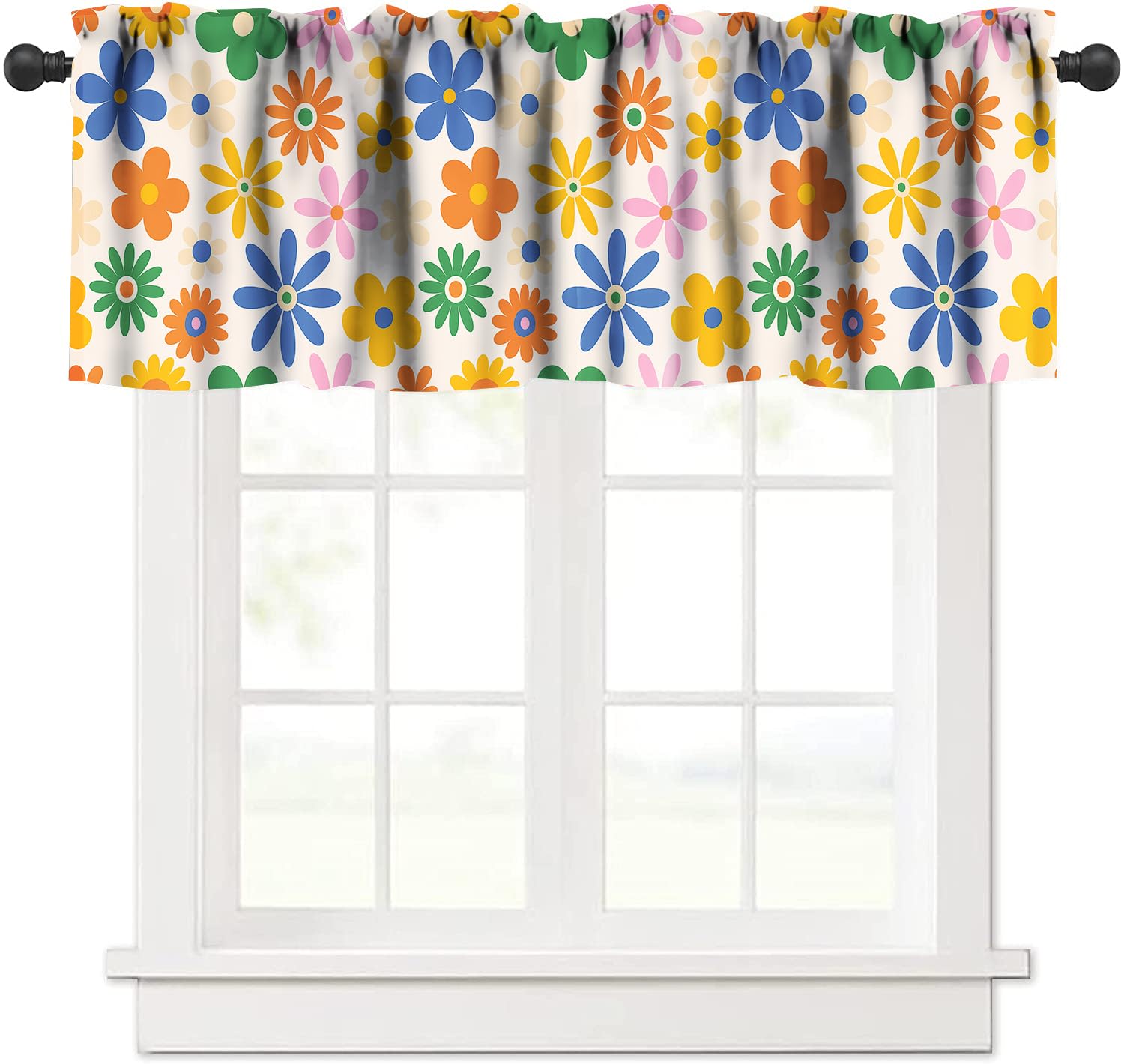 Amazon.com: GoDazzling 70s Cute Retro Flower Kitchen Curtain Valance ...
