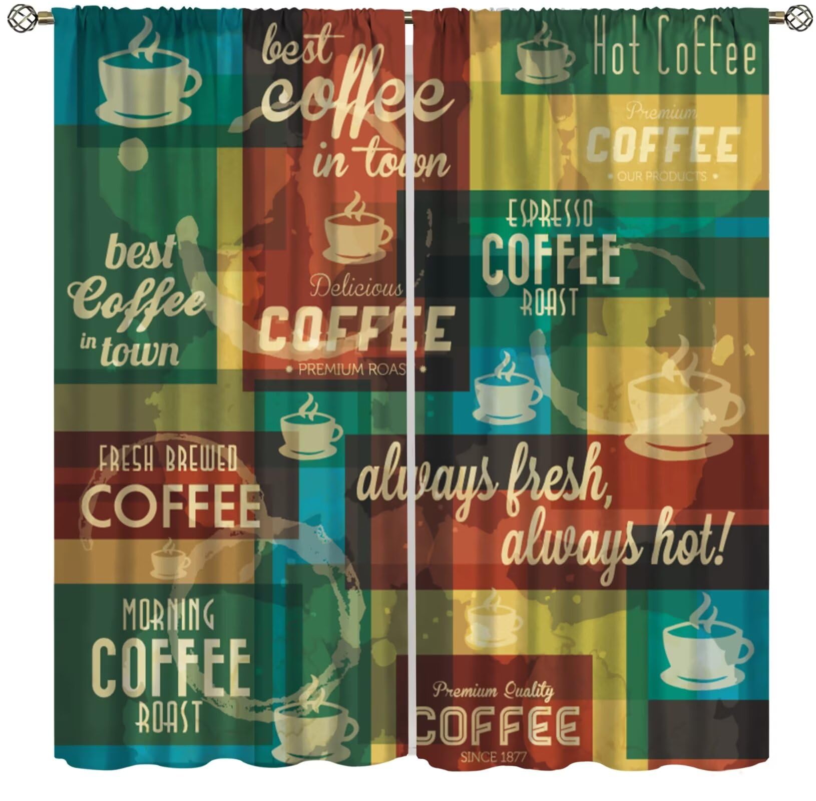 Amazon.com: Coffee Kitchen Curtains,Cafeteria Pattern with Hot Mocha ...