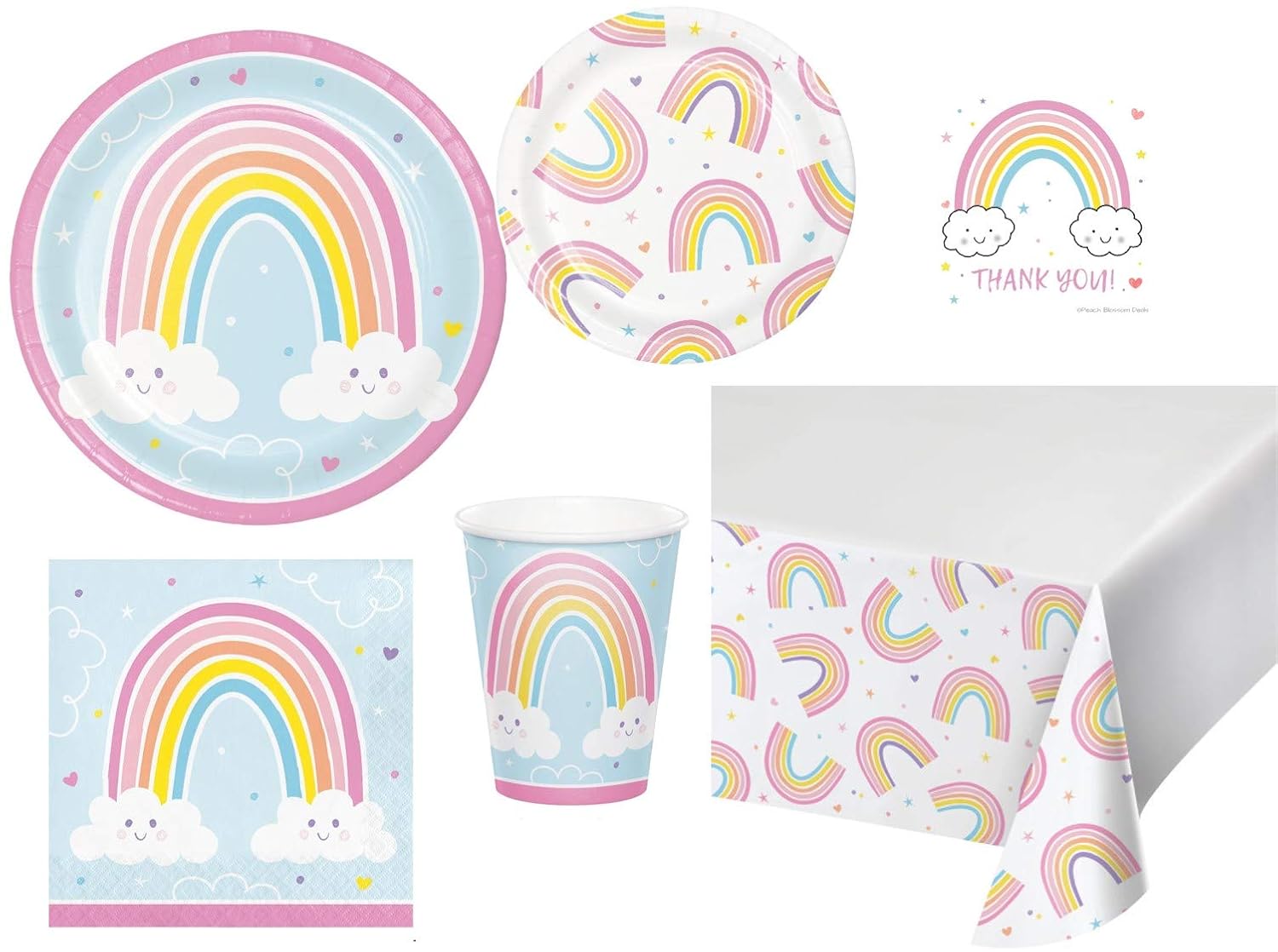 Rainbow Party Bundle: Includes Plates, Cups, Napkins, Tablecover ...