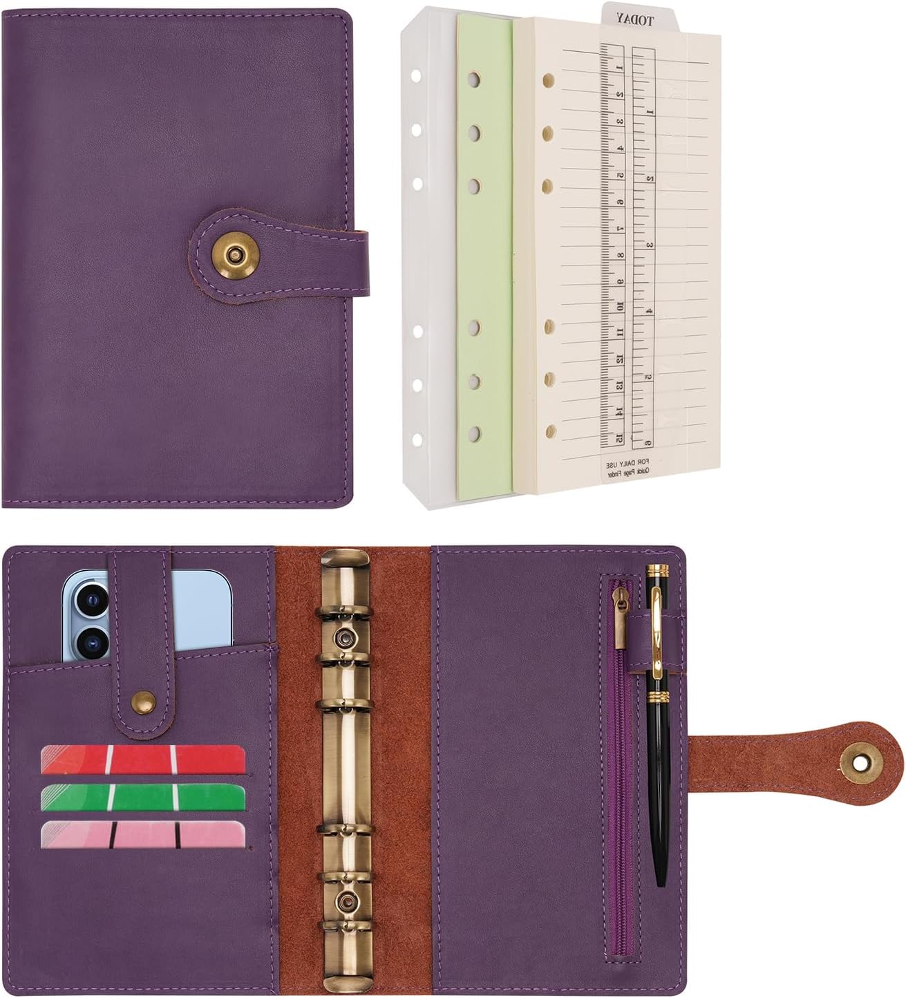 Amazon.com : FEIDIAO A6 PU Leather Notebook, 6 Ring Binder Journal with ...