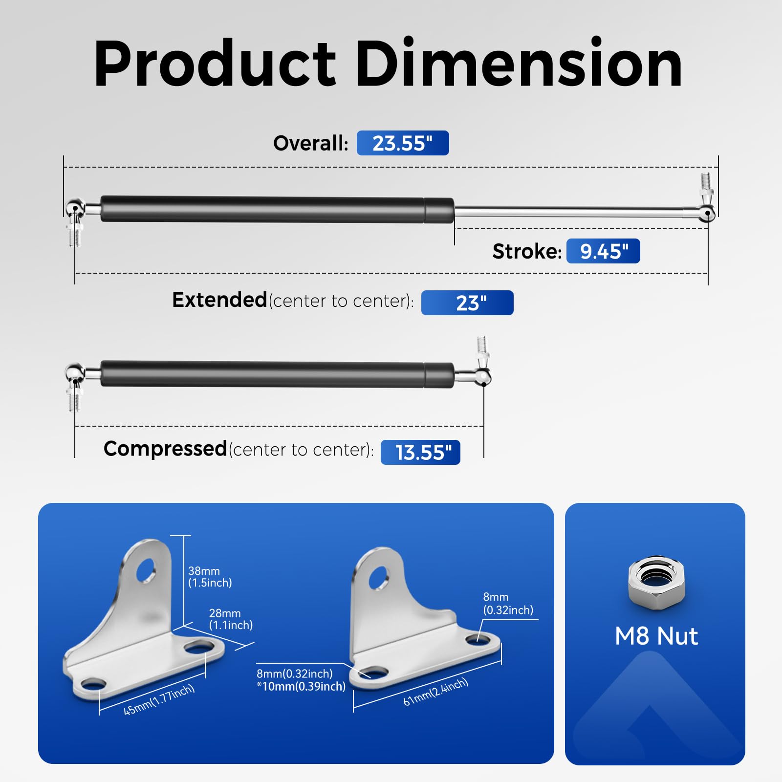 Snapklik.com : 23 Inch 100 Lb Gas Prop Strut Shock 23" 445N/100LB Gas ...
