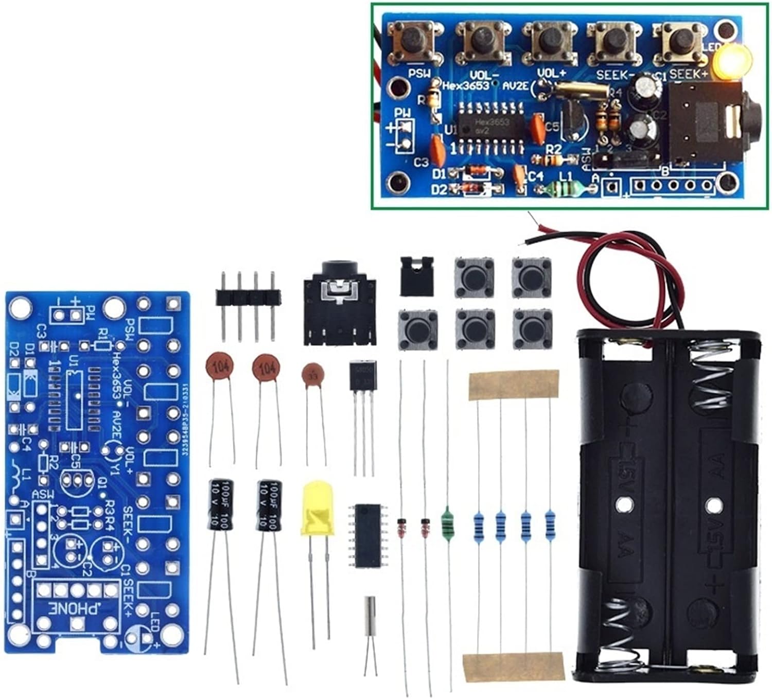 JAMCHE DIY Electronic Kits Wireless Stereo FM Radio Receiver Module PCB 76MHz-108MHz DC 1.8V-3 ...