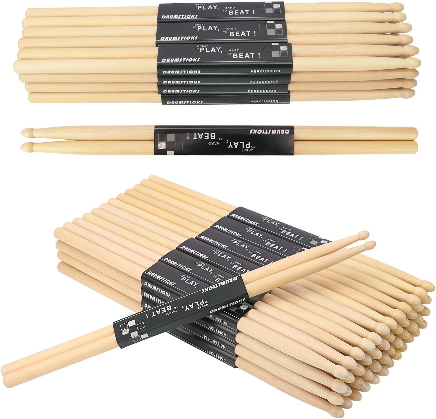 Amazon.com: MUKLEI 48 Pieces 24 Pairs 5A Drumsticks, Wood Tip Drum ...
