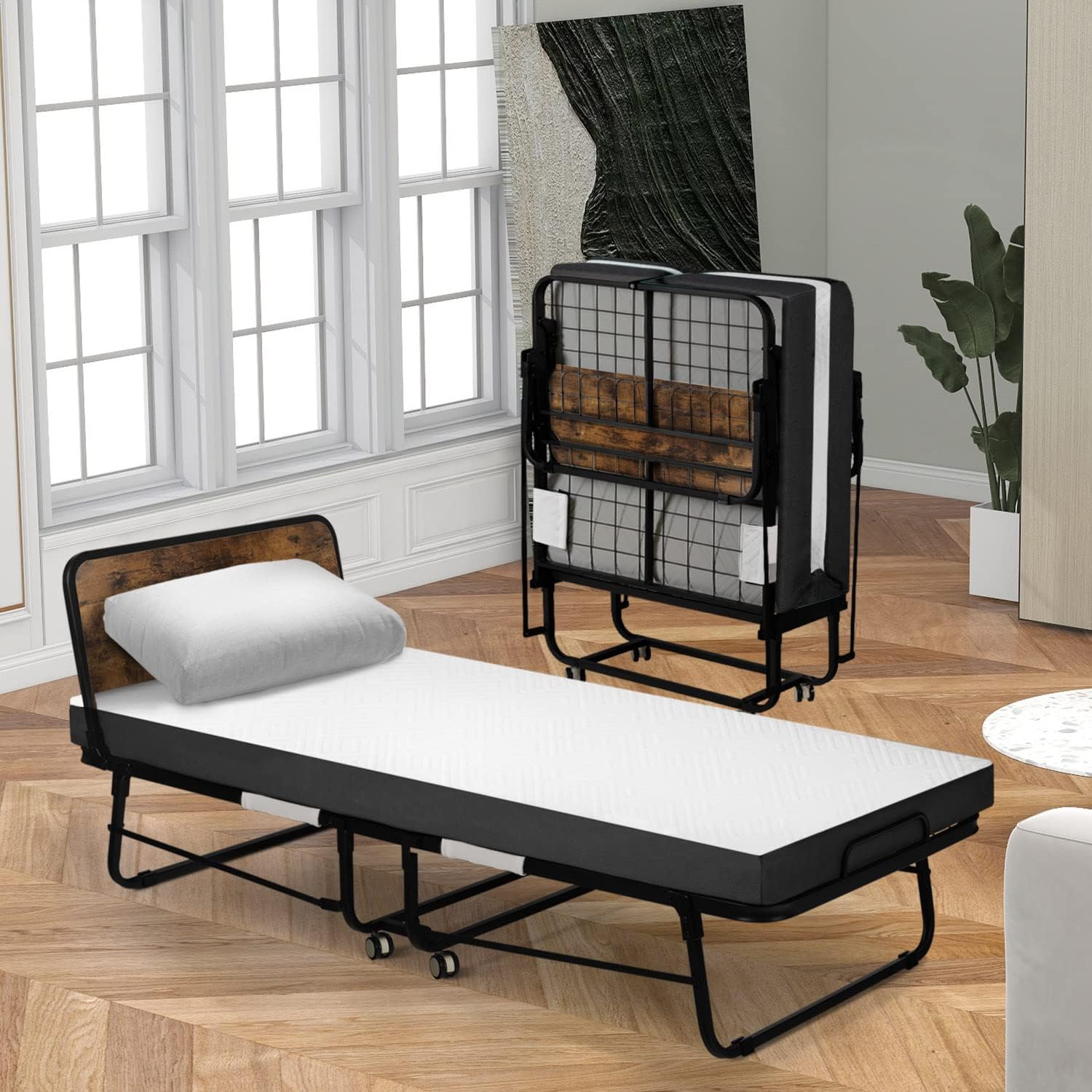 Amazon.com: TATAGO Dual Use Ottoman Folding Bed with Steel Frame Base ...