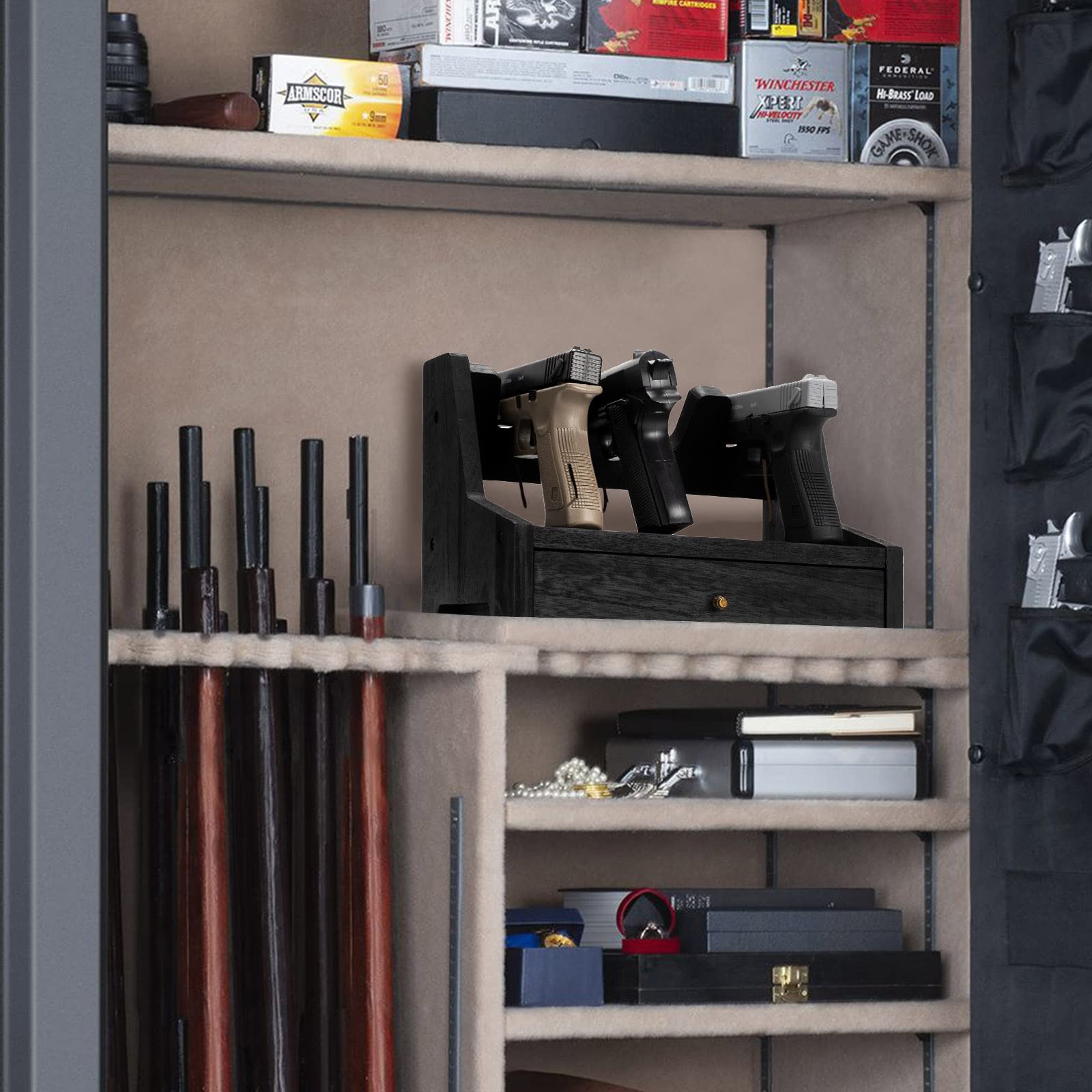 Snapklik.com : Pistol Rack Gun Safe, Real Wood Handgun Rack Holder For ...