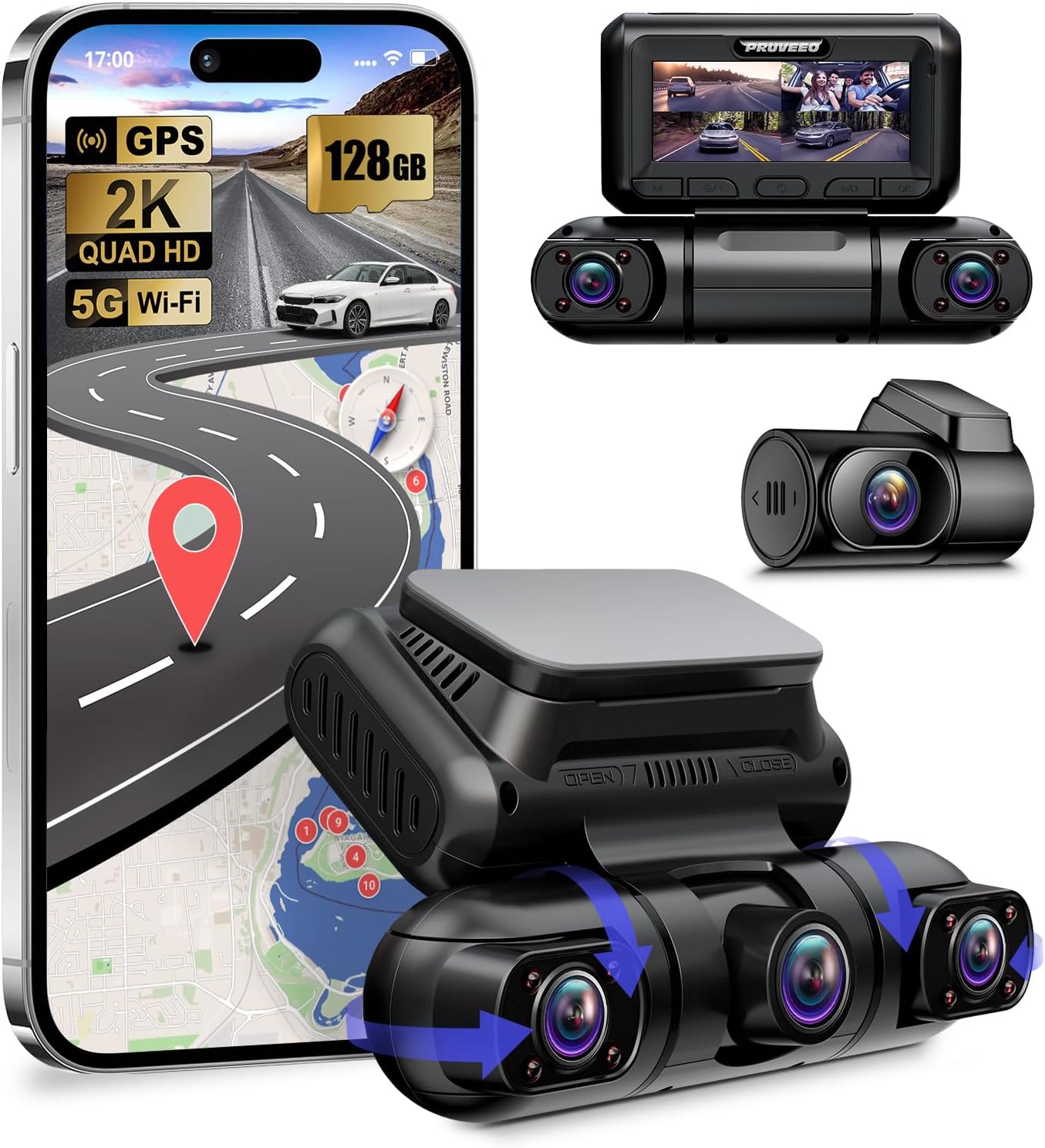 Amazon.com: AZDOME M580 3 Channel 5K Dash Cam with OBD Hardwire Kit ...