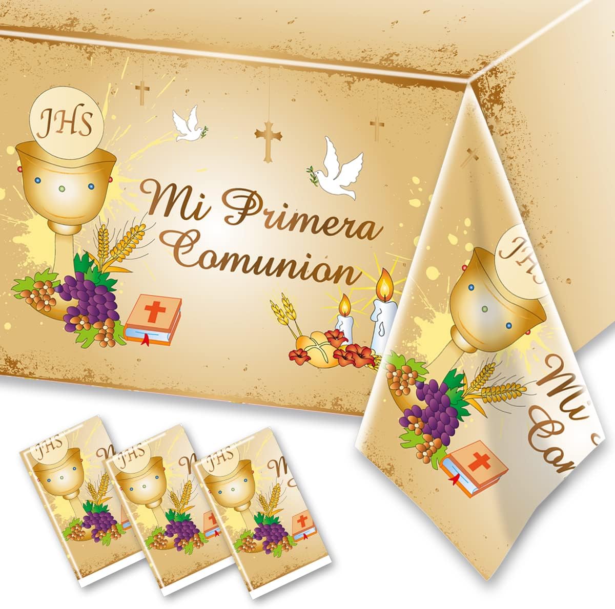 First Communion Table Cloth-3Pcs Mi Primera Comunion Rectangle Plastic ...