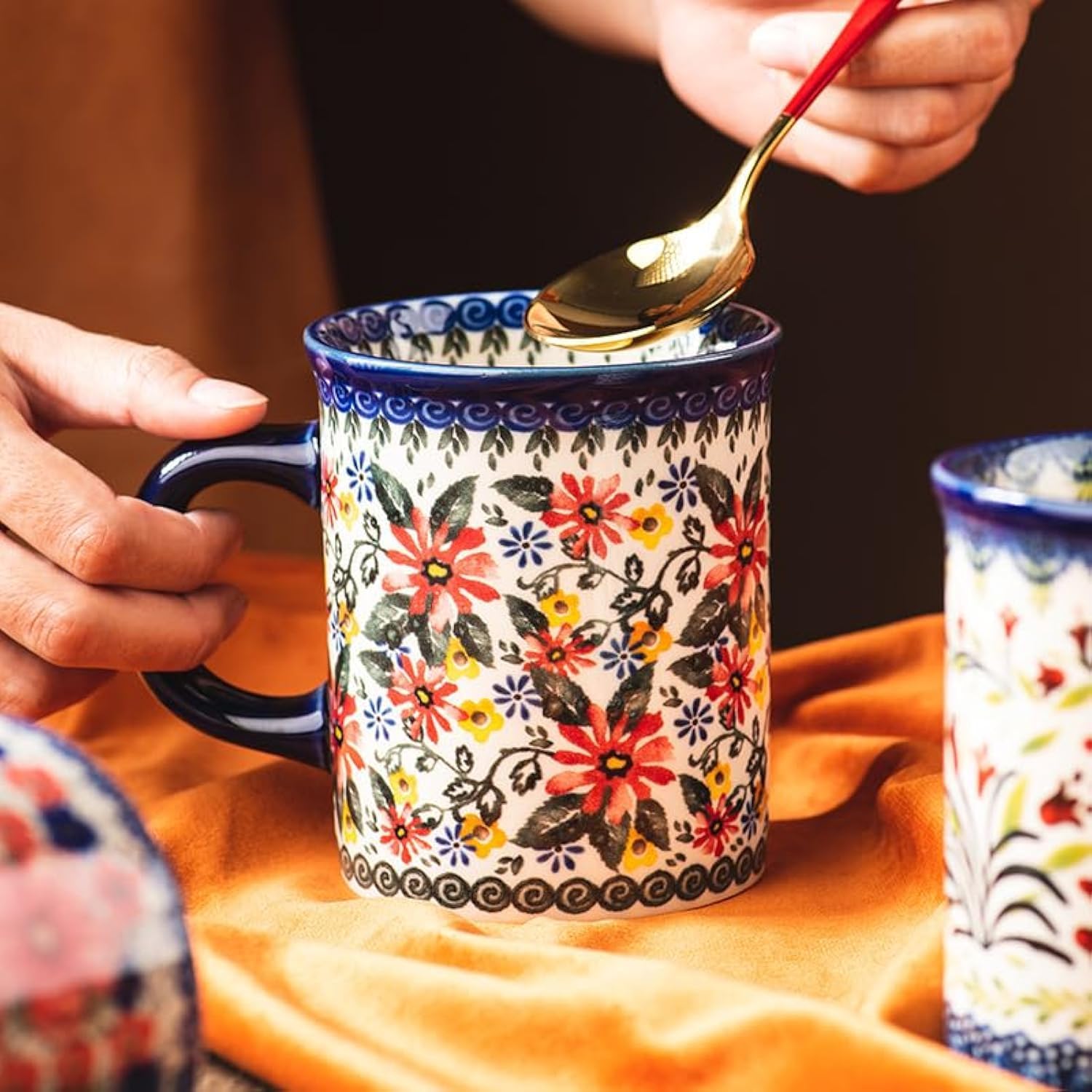 Amazon.com | Pottery Coffee Mug,14oz, Hand Painted Ceramic Tea Cups ...