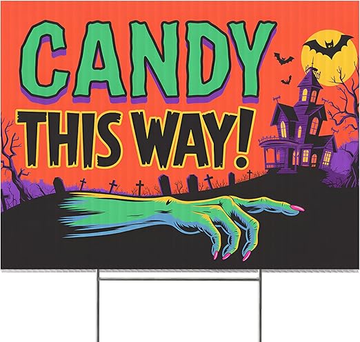 Amazon.com : 24x18" Candy This Way Halloween Sign, Happy Halloween Yard ...
