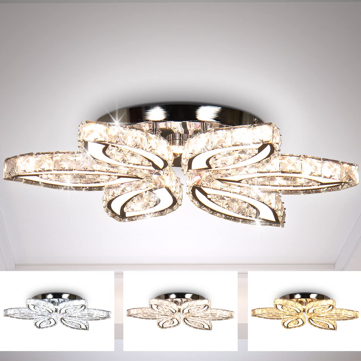 CLAIRDAI 20" Modern Crystal Ceiling Light Led Flush Mount Chandelier ...