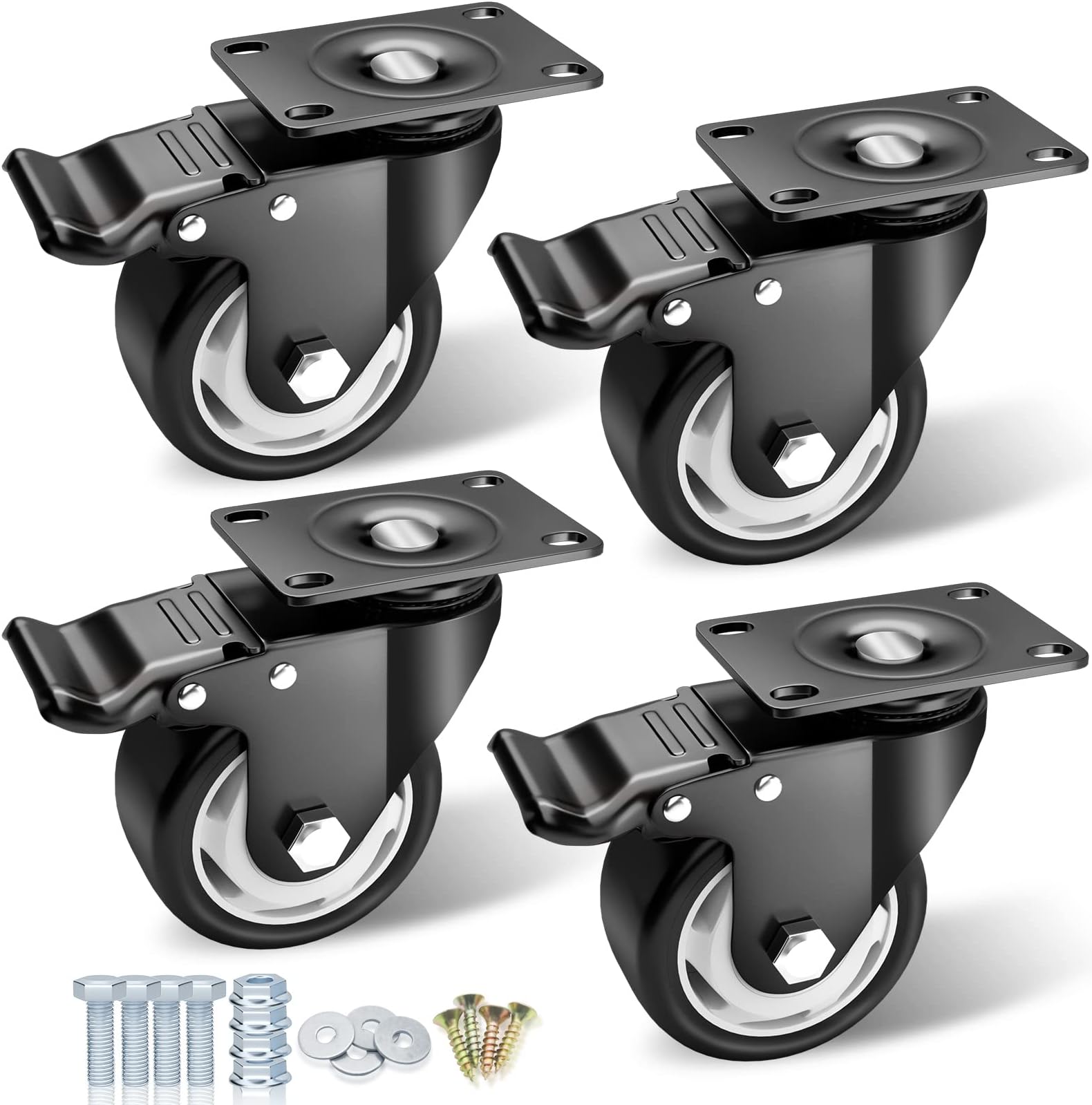 Casters, 3" Caster Wheels，Casters Set of 4 Heavy Duty - ASRINIEY Black ...