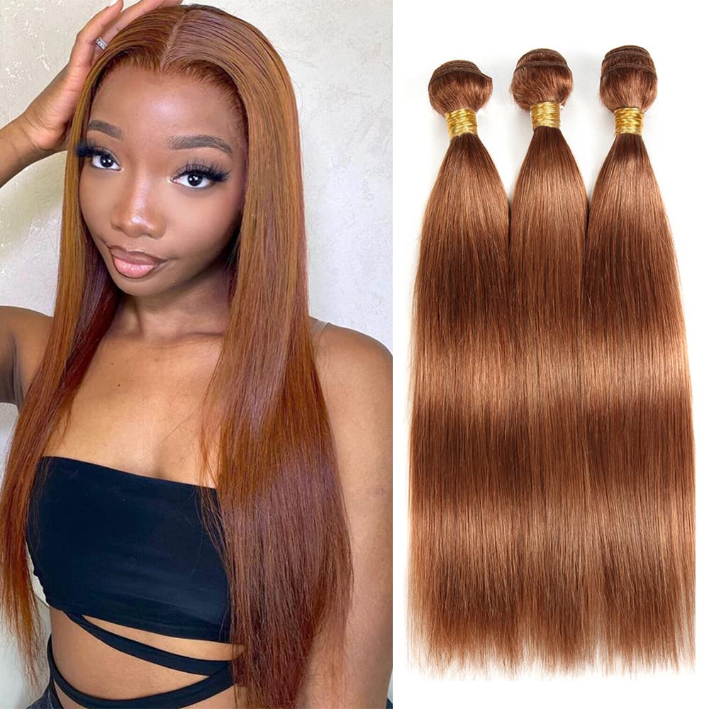 Amazon.com : Color #30 Human Hair Straight Bundles Light Brown Straight ...
