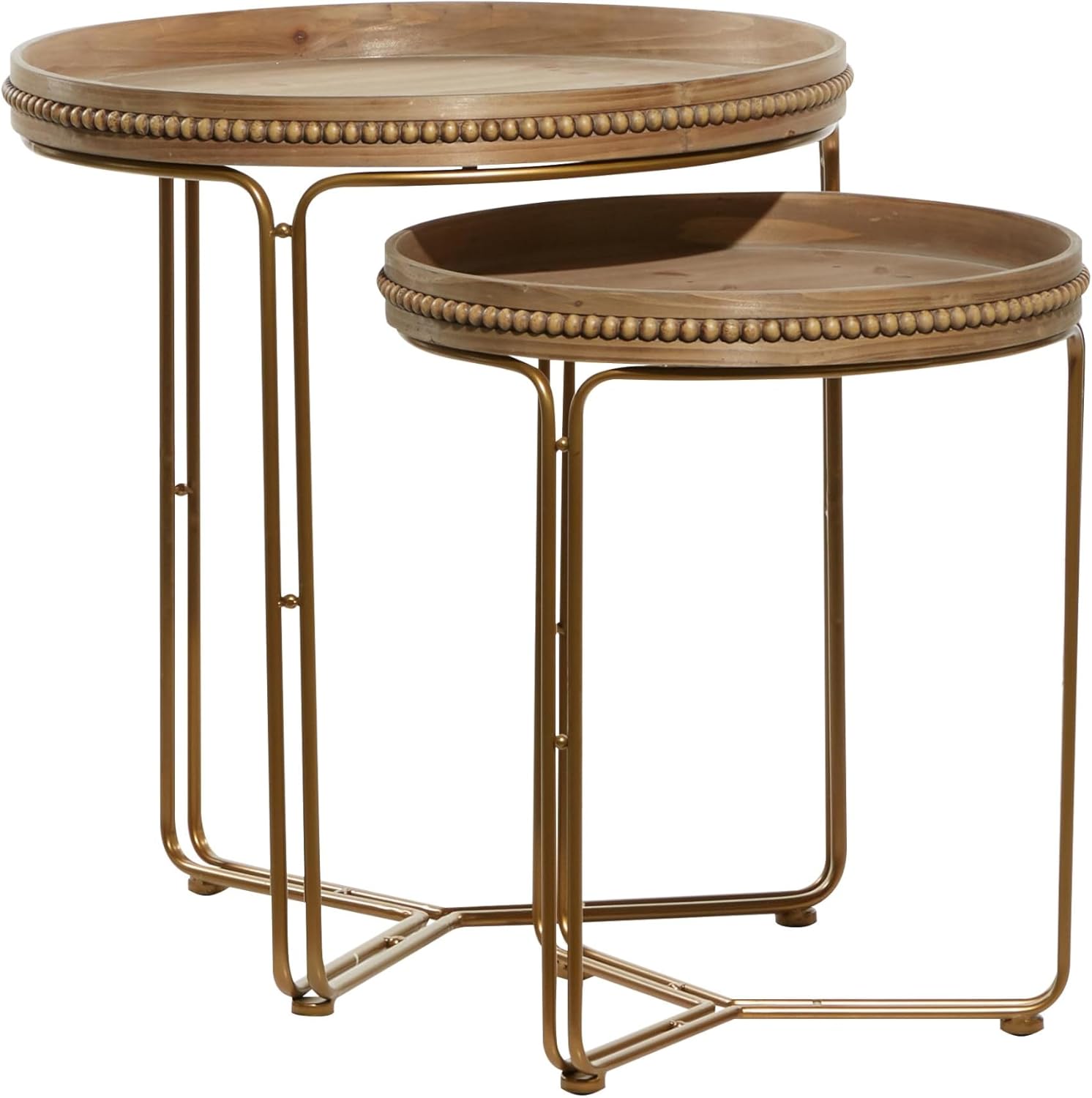 Amazon.com: Deco 79 Wooden Side End Accent Table Round Beaded Nesting ...
