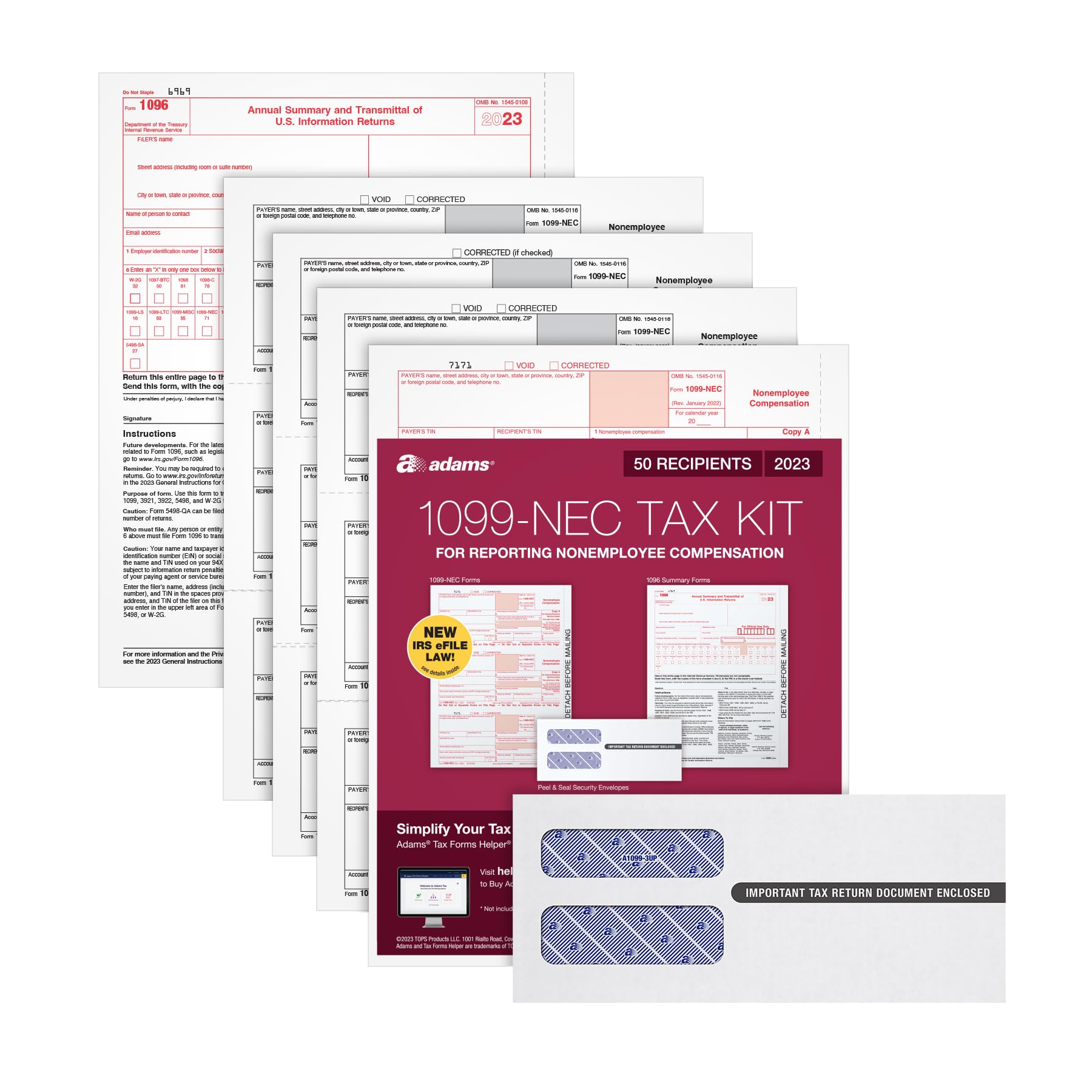 Snapklik.com : Adams 1099 NEC Forms Kit 2023, 3 Up, 4 Part Laser/Inkjet ...
