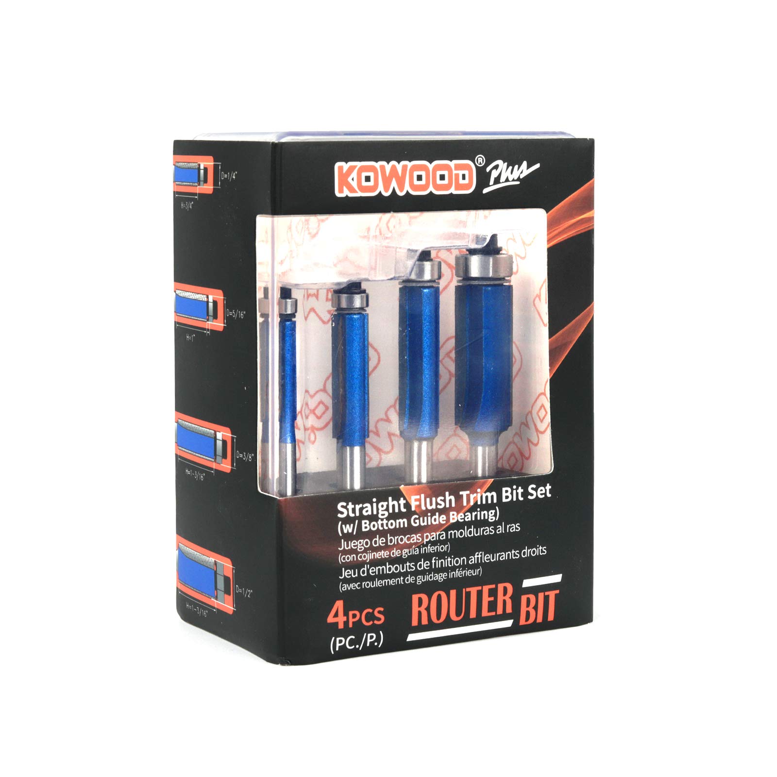 Snapklik.com : KOWOOD Plus Straight Flush Trim Router Bit Set, 1/2.