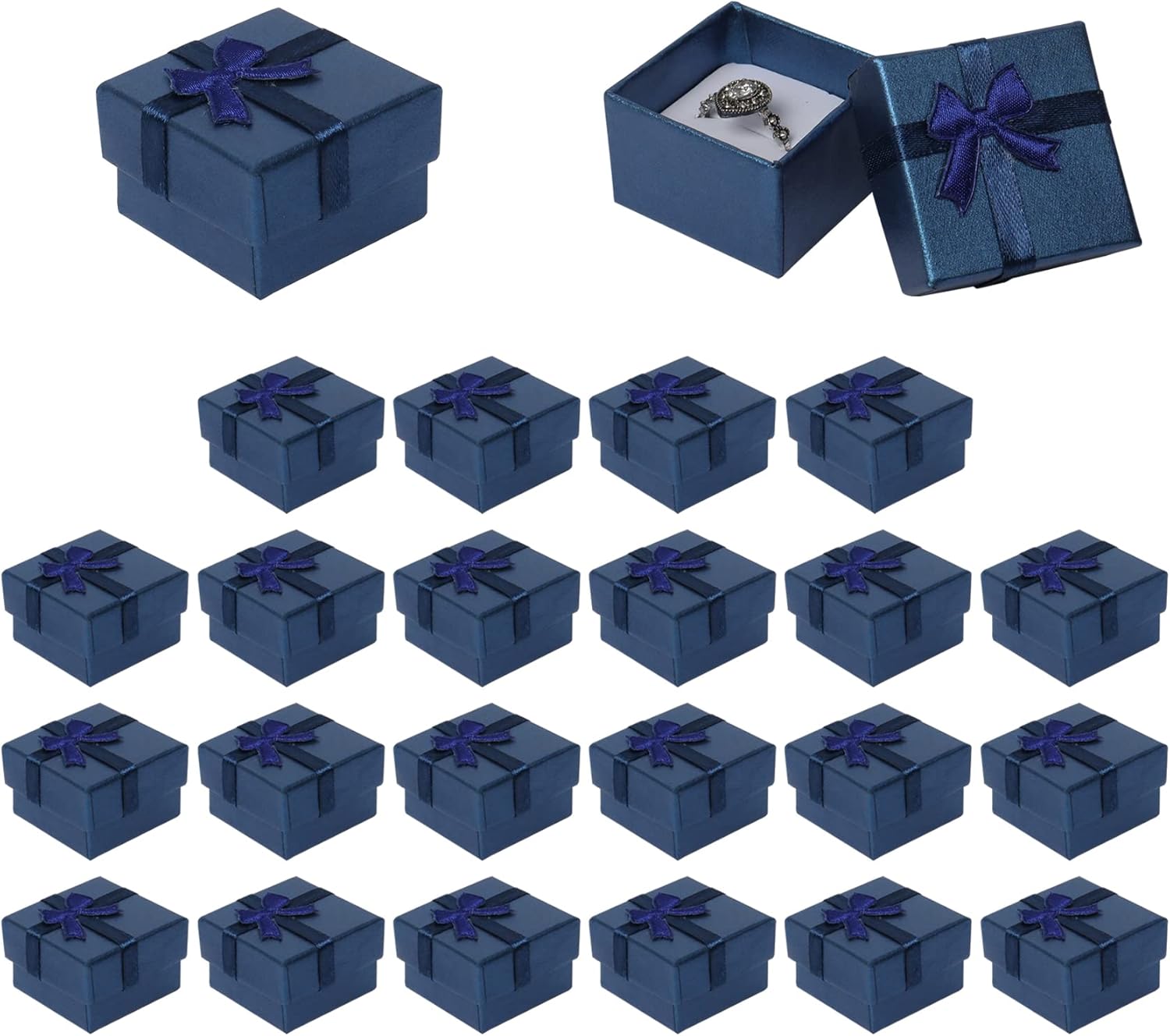 24 Pack Jewellery Gift Boxes, 4x 4x 2.6 cm Ring Gift Boxes with Bow ...