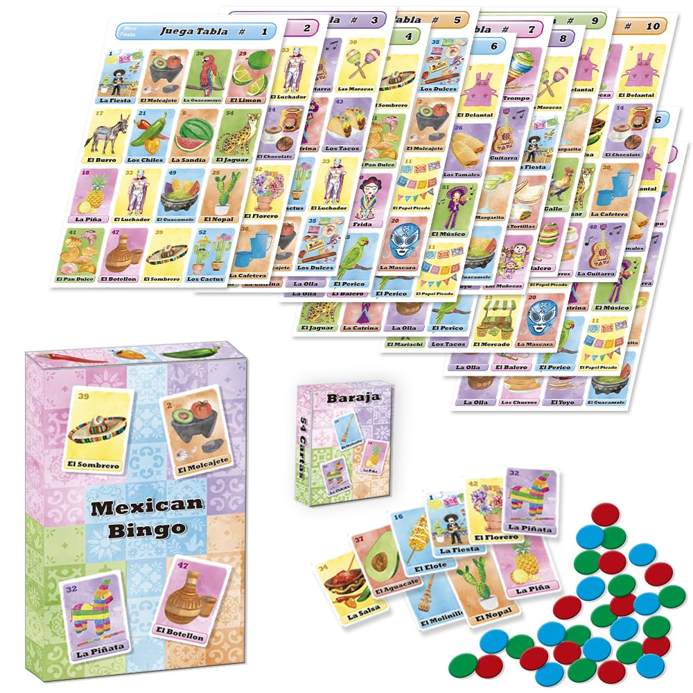 Amazon.com: Fiesta Bingo Deluxe Game Set in Spanish, Mexican Fiesta for ...