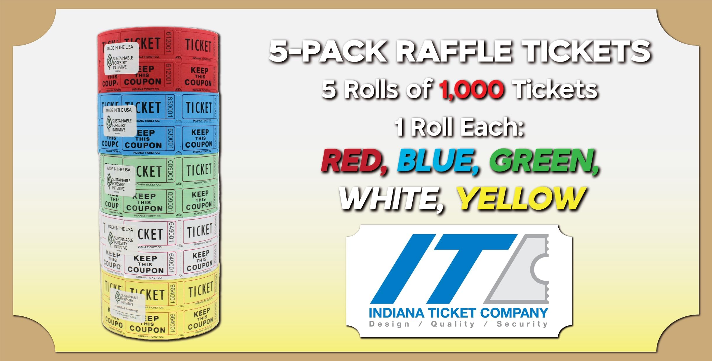 Snapklik.com : INDIANA TICKET CO. Raffle Double Roll, 5 Rolls 1,000 ...