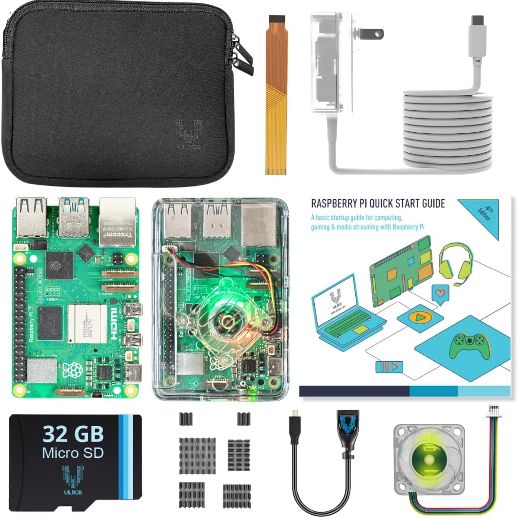 Amazon.com: Vilros Raspberry Pi 5 GLOWCOOL Starter Kit (8GB RAM-Clear ...