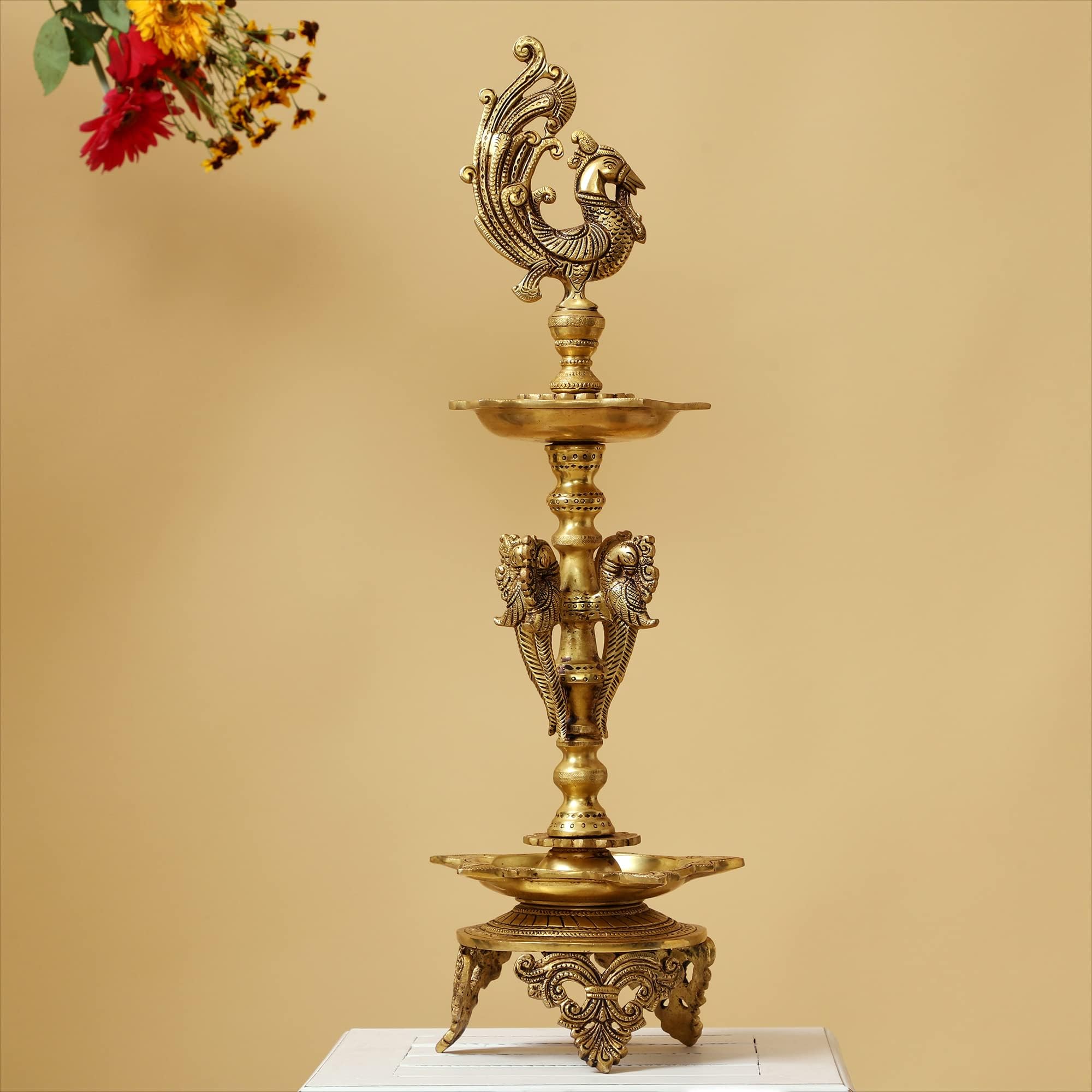Buy Jaszz Art Brass Peacock Diya with Stand Big Size Ethnic Design ...