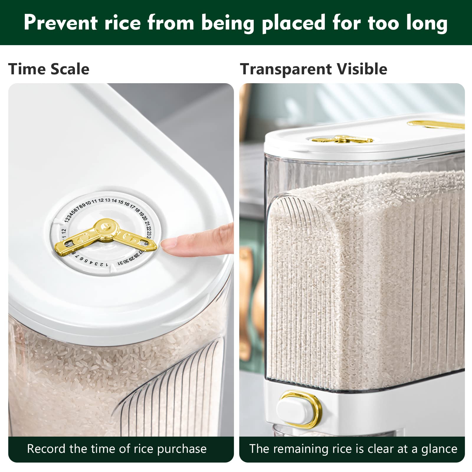 Snapklik.com : Lenwi 22 Lbs Rice Dispenser, Large Dry Food Storage ...