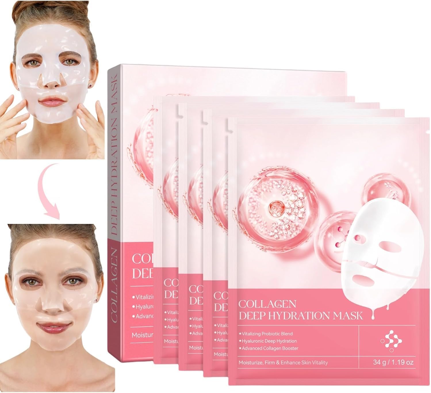Collagen Mask, Hydrating Collagen Mask Overnight 34g X 4ea, Face Mask ...