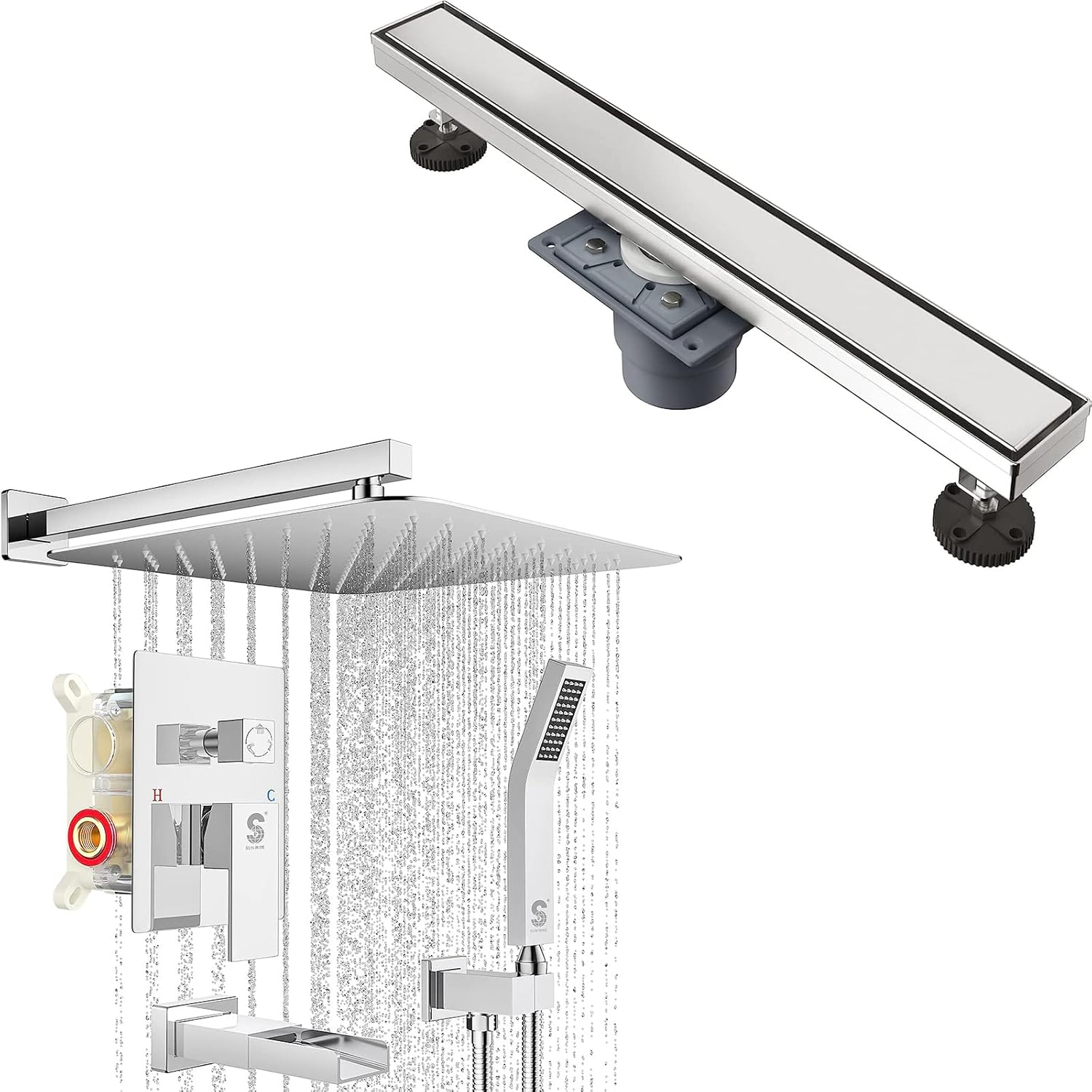 Linear Shower Drain with Flange - Hair Catcher 36" Tiled Insert, SUS ...