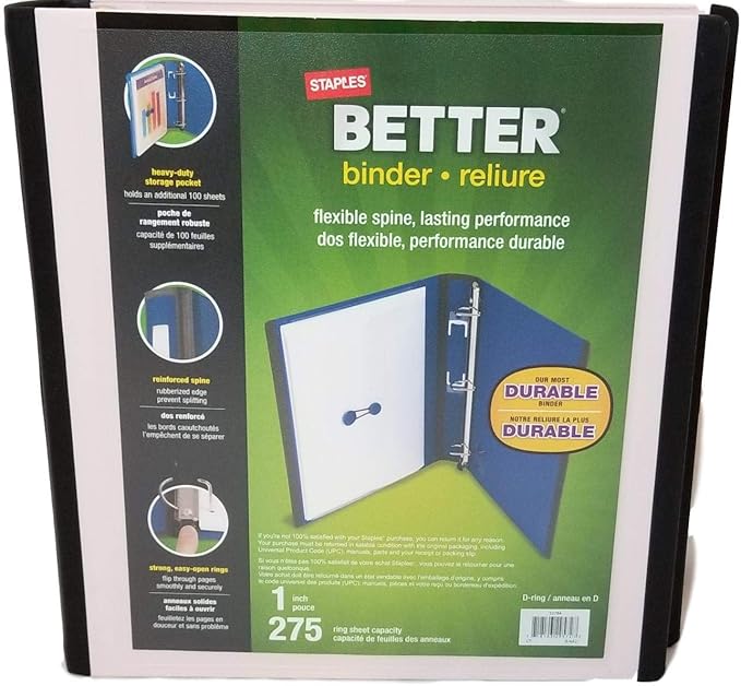 Amazon.com : Staples (TM) Better Binder, 1 Inch, 275 Sheet Capacity, 3 ...