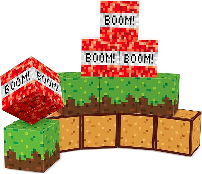 Amazon.com: 12Pieces Large Pixel Mining Party Boxes Video Game Party ...