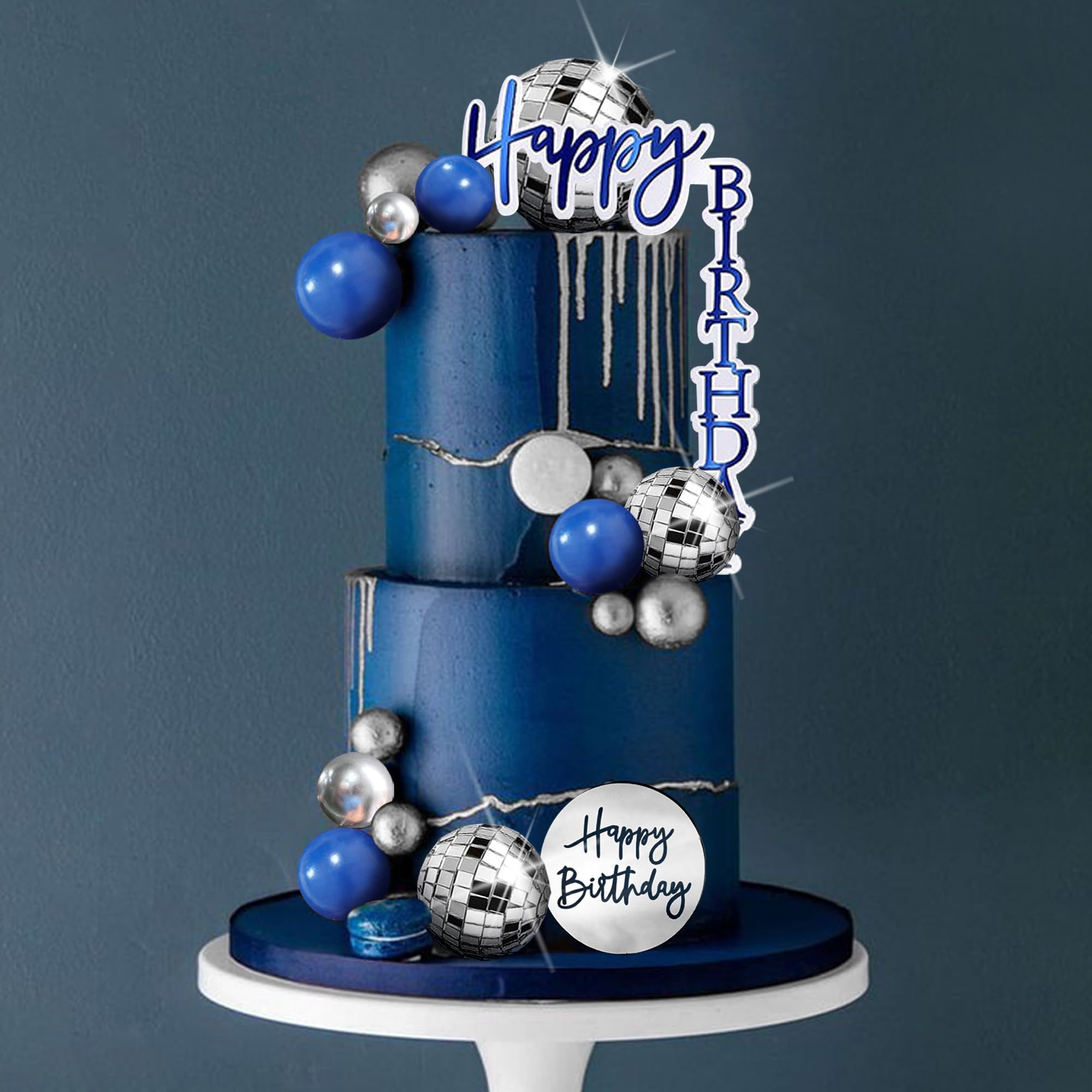 Snapklik.com : Man Cake Topper Blue Silver Disco Ball Boho Cake Topper ...