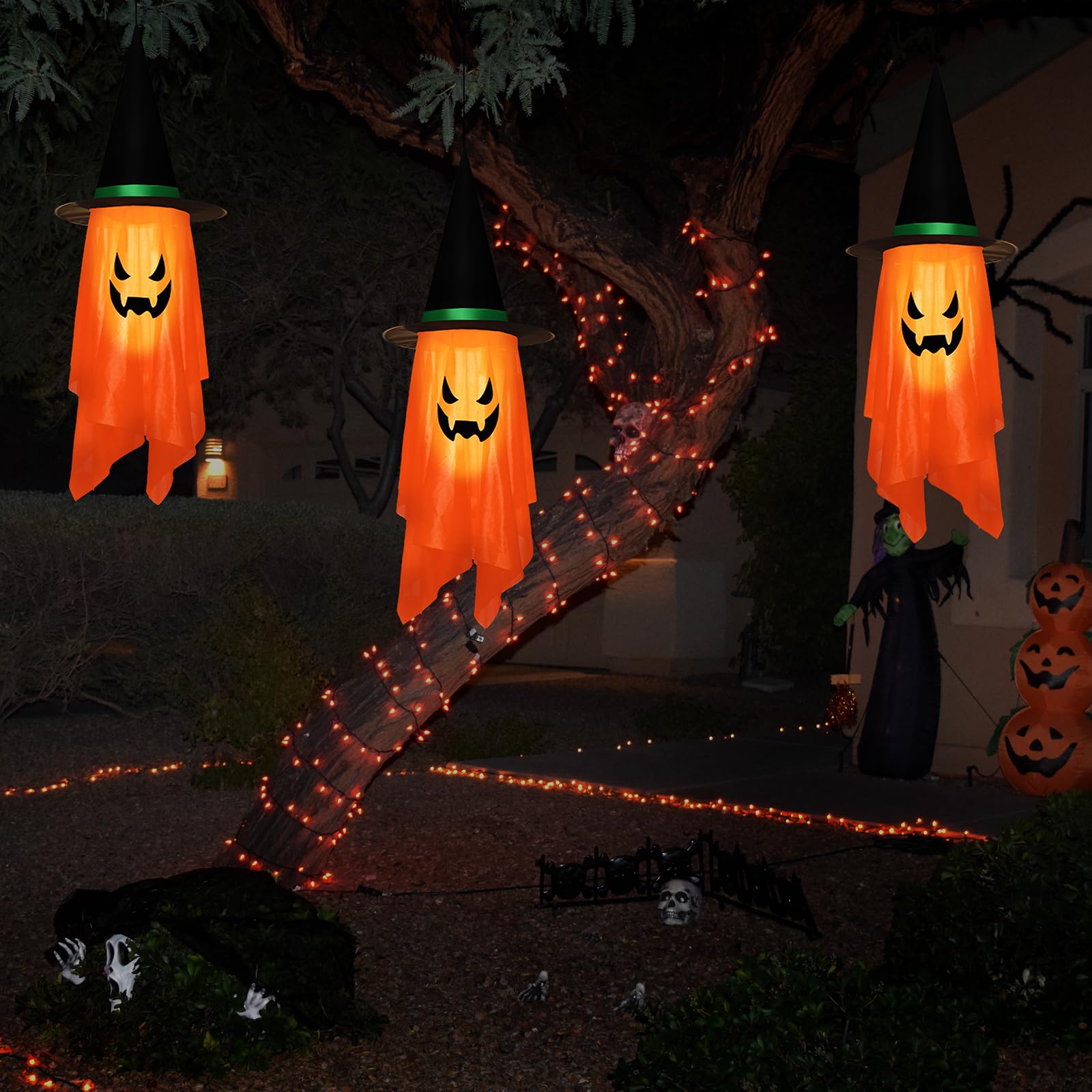 Snapklik.com : Timer Halloween Hanging Lighted Glowing Pumpkin Witch ...