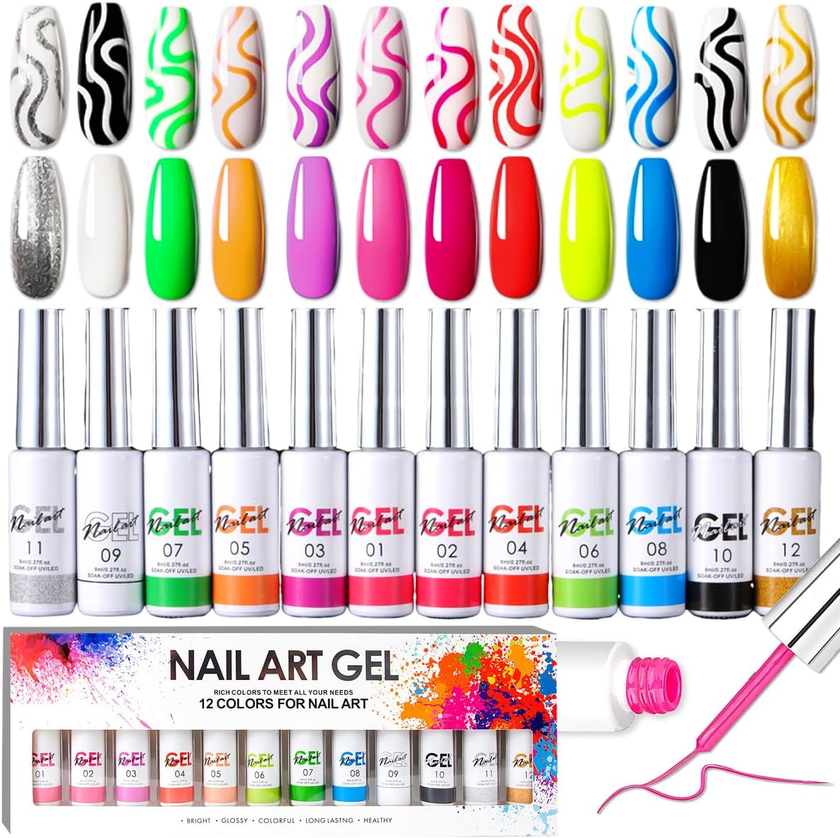 Amazon.com: TWOEIGHT Gel Nail Polish Liner Nail Art 12 Colors 8ml UV ...