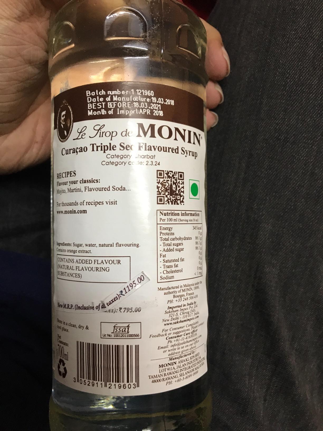 Monin Triple Sec Bottle, 700 ml : Amazon.in: Grocery & Gourmet Foods