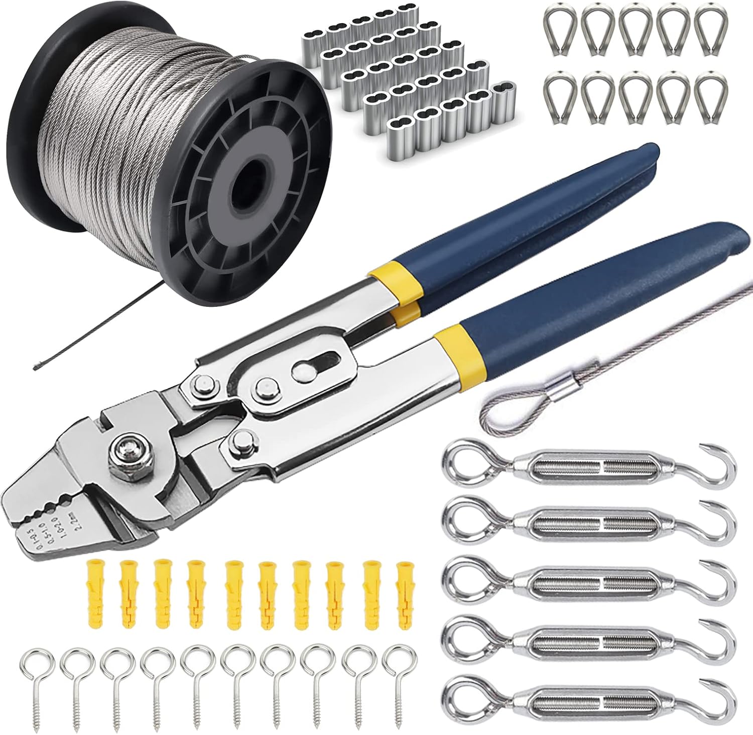 Amazon.com: Turnbuckle Kit & Wire Rope Crimping Tool, 100ft Vinyl ...