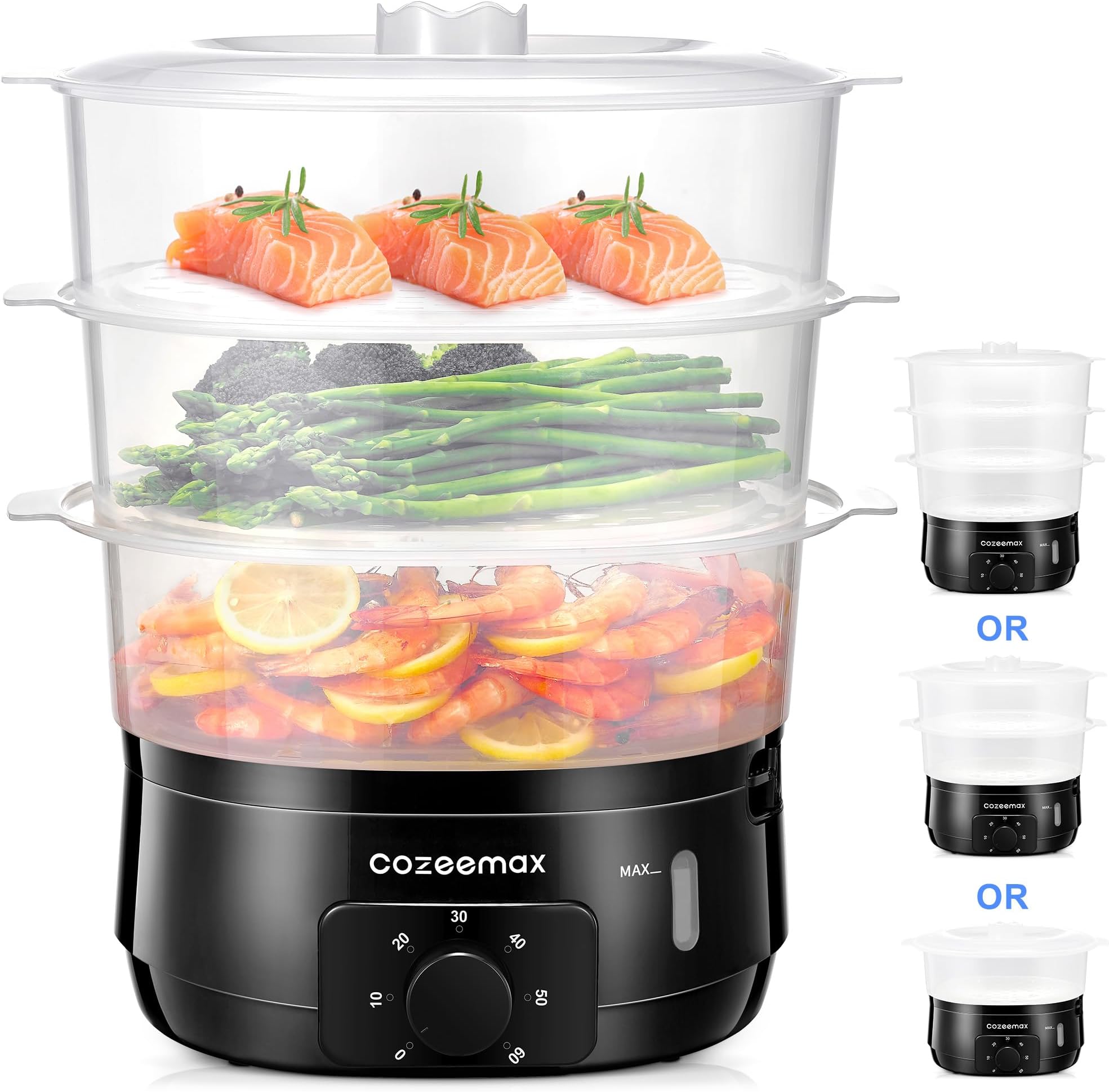 Vapor eléctrico de 13.7QT para cocinar, vaporizador de verduras con 3 ...