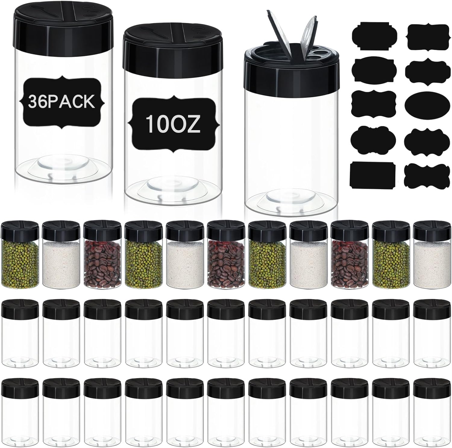 Amazon.com: Jinei 36 Pack 10 oz Plastic Spice Jars with Shaker Lids and ...